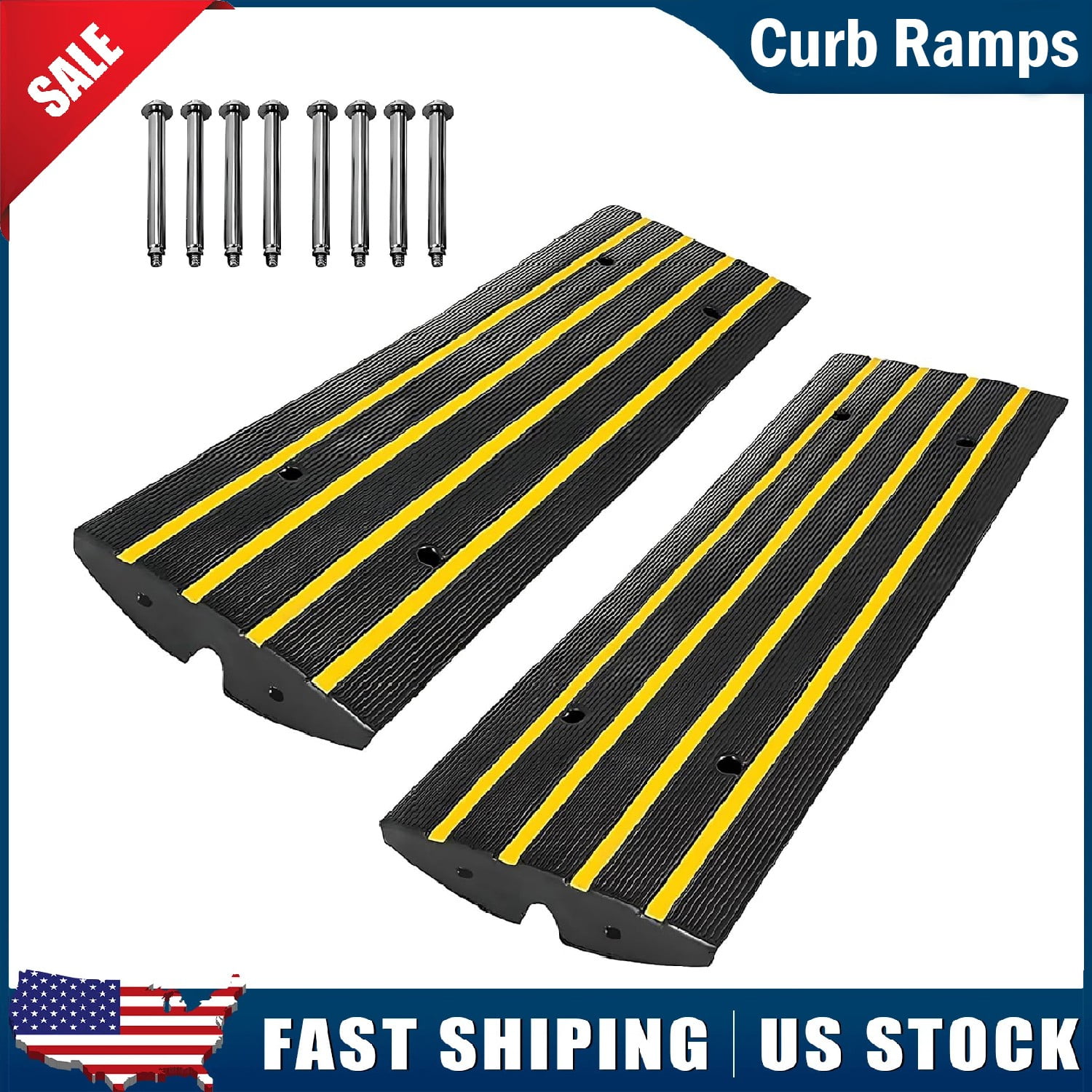 2Pack Rubber Curb Ramps for Driveway ,Heavy Duty Threshold Ramp 50T ...