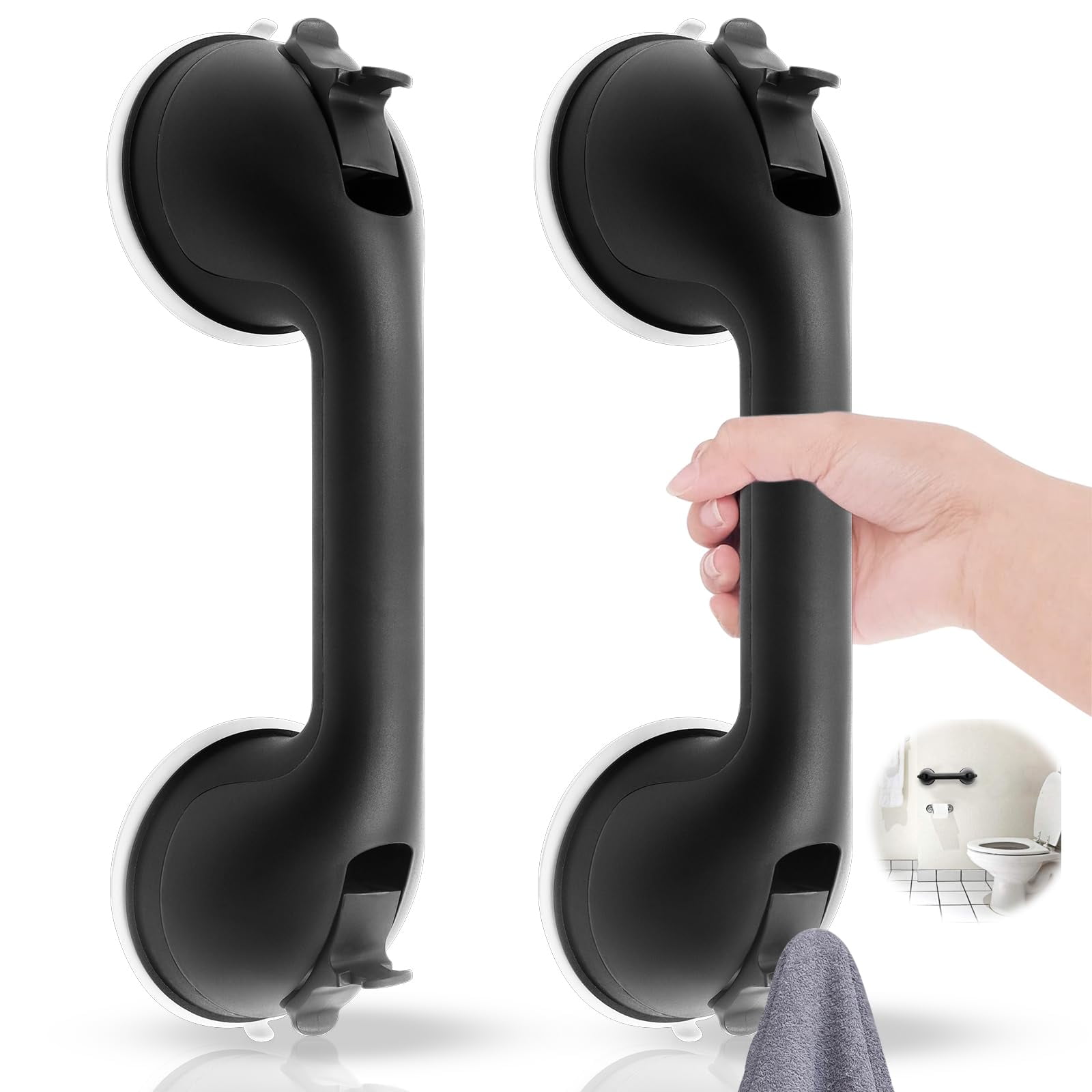 Eugad 2-Pack Shower Grab Handles, Suction Cup Bath Safety Bars, Portable Bathroom Handles, Black ...
