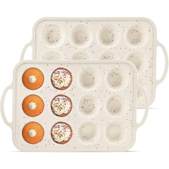 2Pack Silicone Muffin Pan For Baking With Metal Reinforced Frame, 12 ...