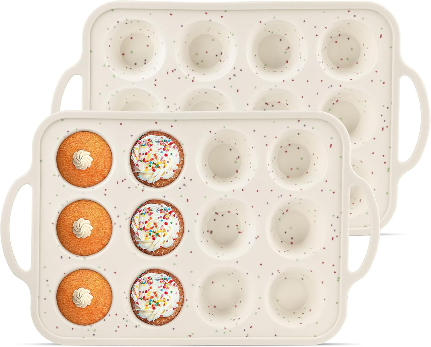 2Pack Silicone Muffin Pan For Baking With Metal Reinforced Frame, 12 ...