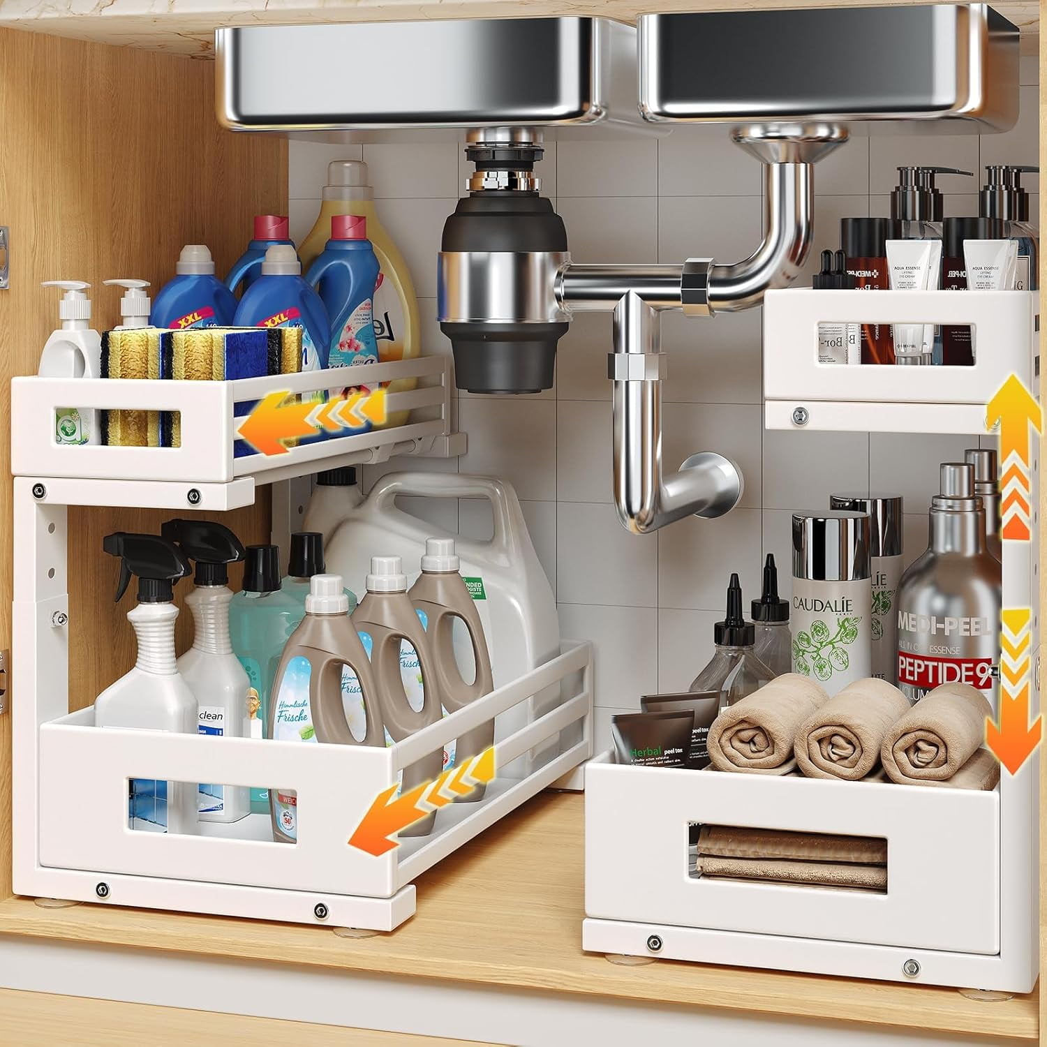 2Pack Under Sink Organizers and Storage,2-Tier L Shape Pull Out Cabinet ...