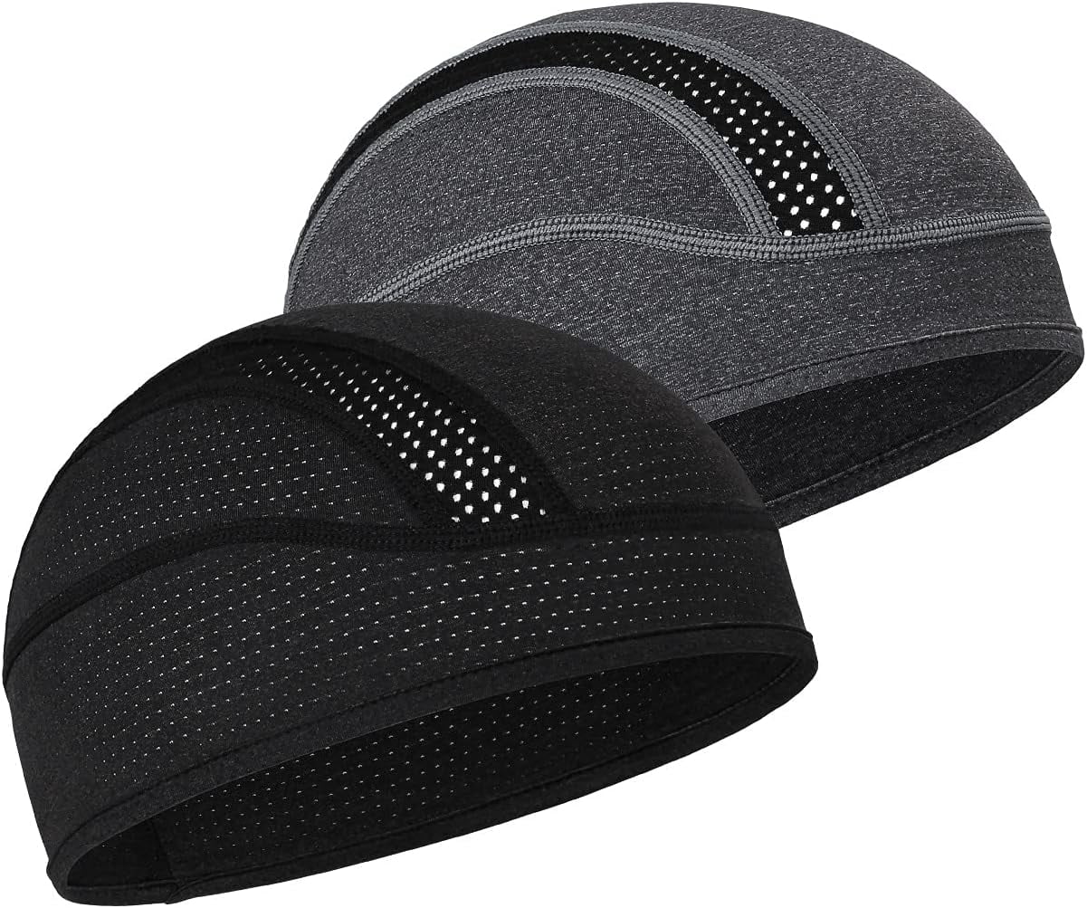 2Pack Skull Cap Helmet Liner Beanie, Cooling Mesh Cycling Running Hat ...