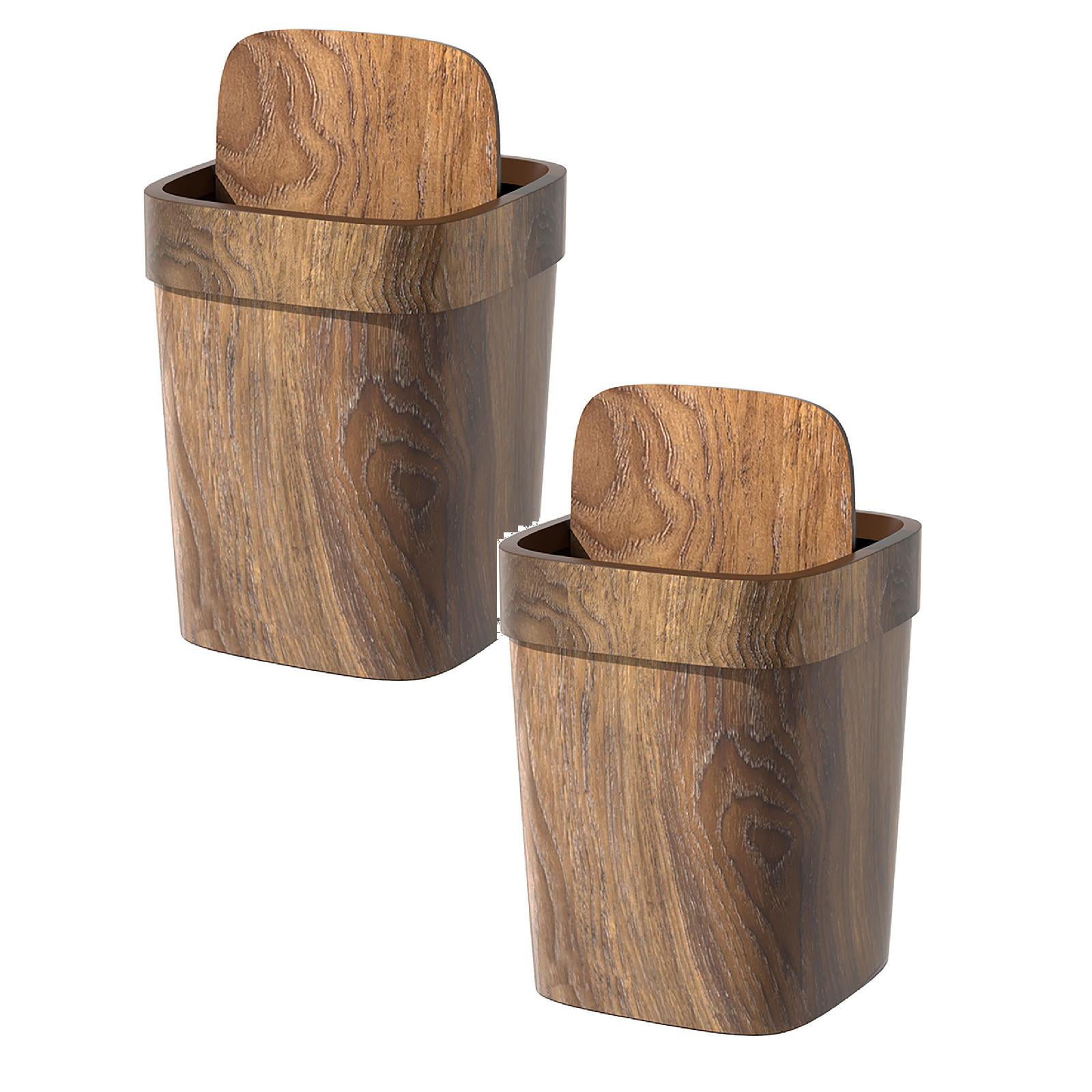 2Pack Small Trash Can Retro Trash Can Vintage Wood Grain Small With ...