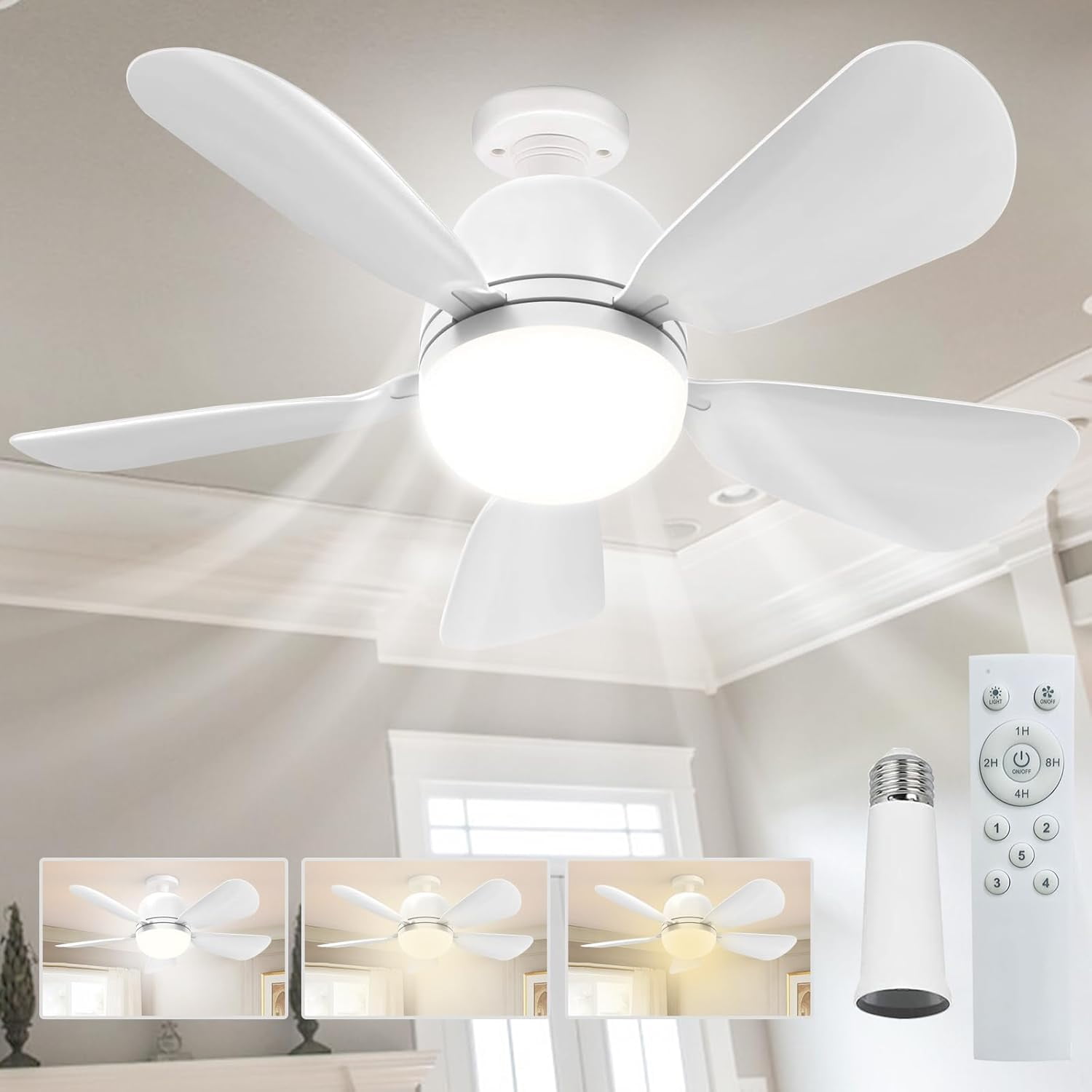 2Pack Socket Fans Light With Remote, E26 Screw in Ceiling Fans with ...