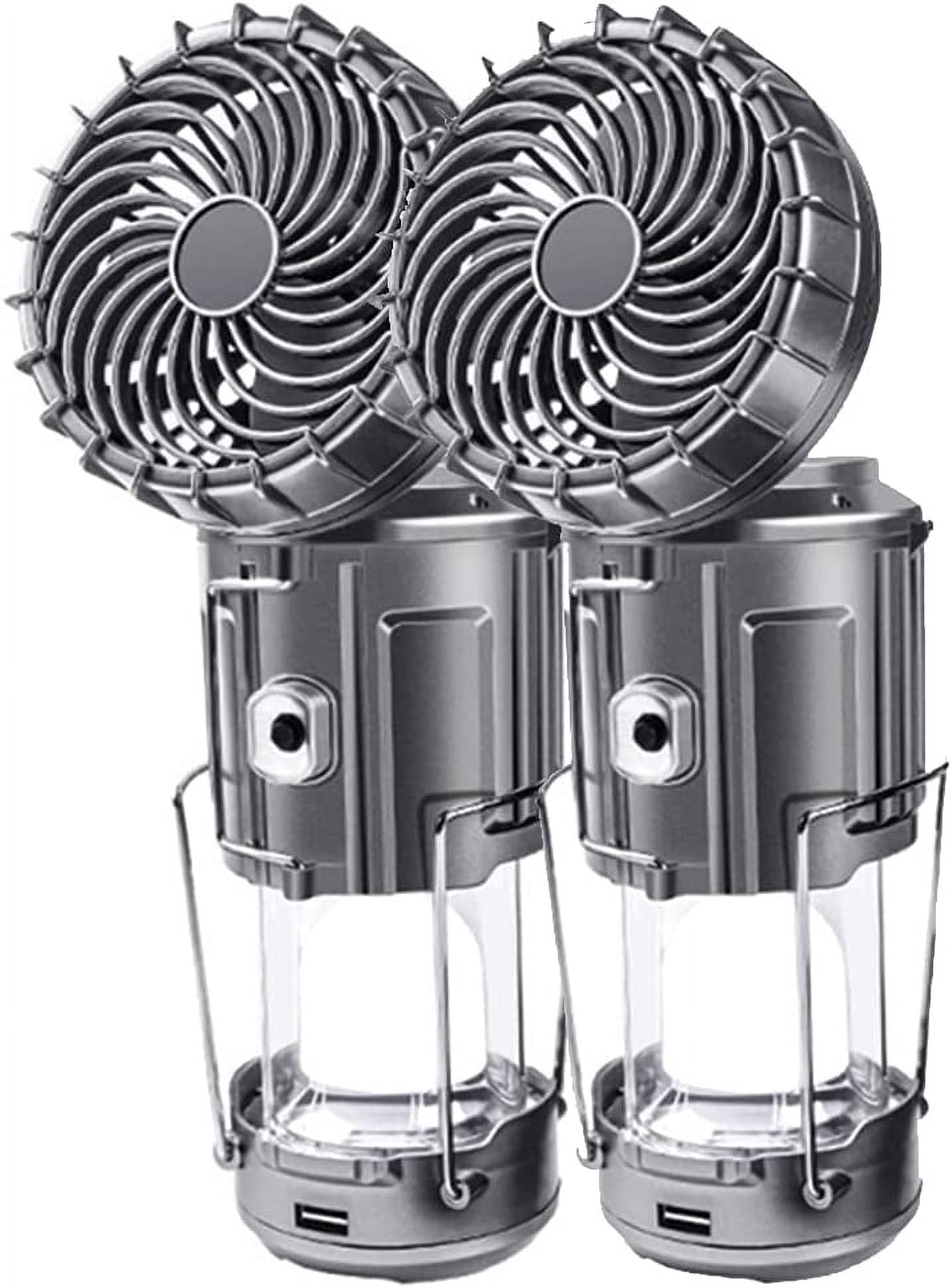 2Pack Solar Camping Lantern with Fan, 3-Way Power Source,Rechargeable ...