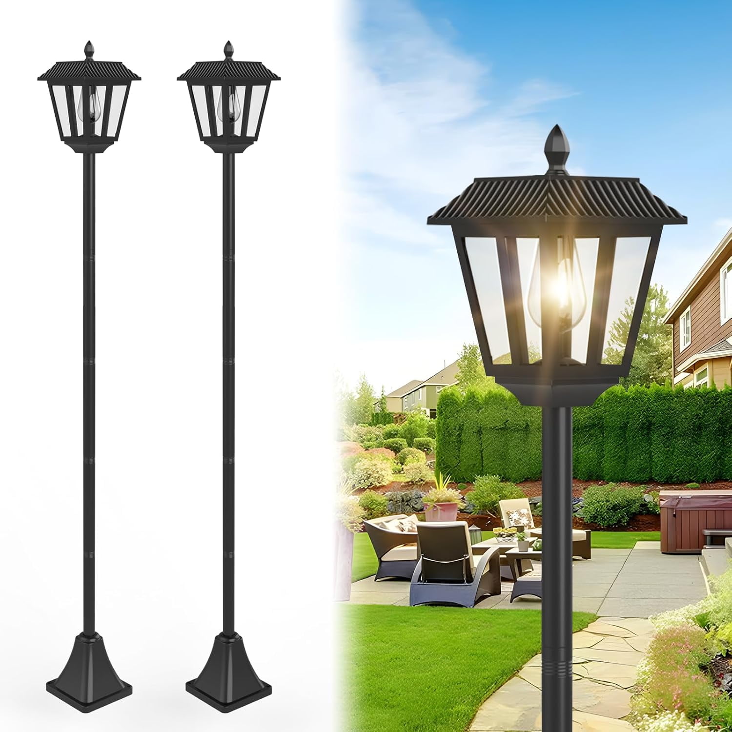 2Pack Solar Lamp Lights, Outdoor Solar Pole Light 70" Tall Floor Street ...