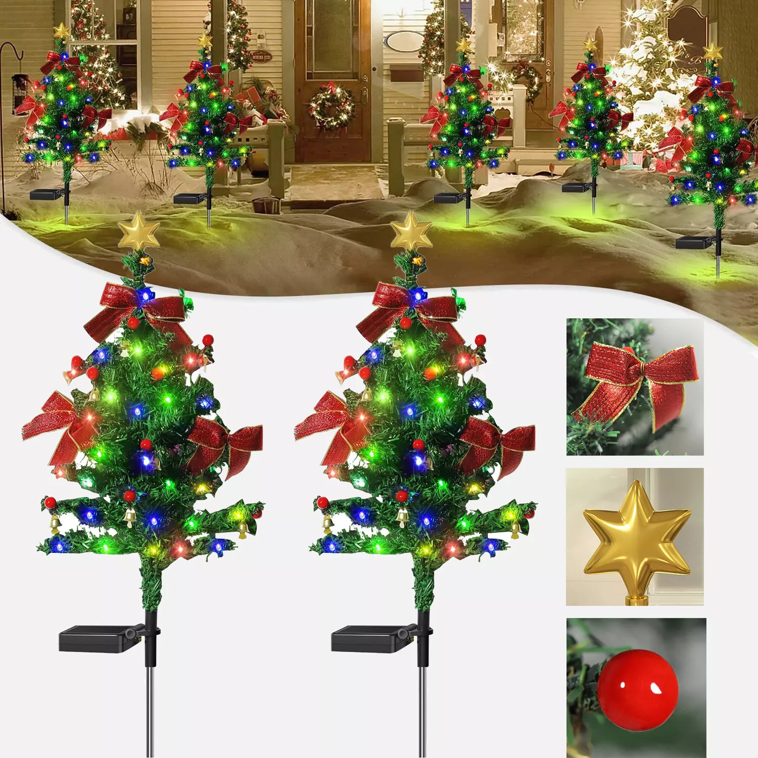 2Pack Solar Outdoor Christmas Tree Lights Multicolor, 600mA Solar ...