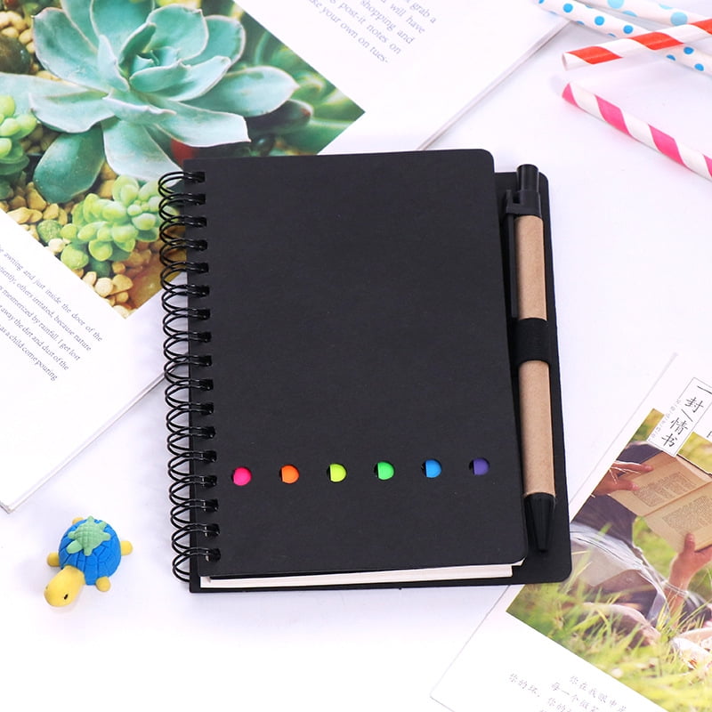 2Pack Spiral Notebook Lined Notepad Sticky Notes, Paper Cover Pocket ...