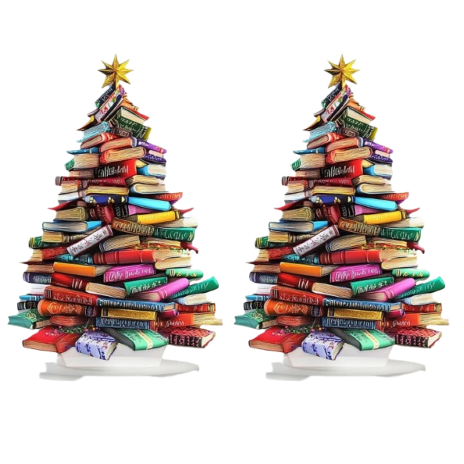 2Pack Stack of Books Christmas Trees Signs, Desktop Christmas Tree ...