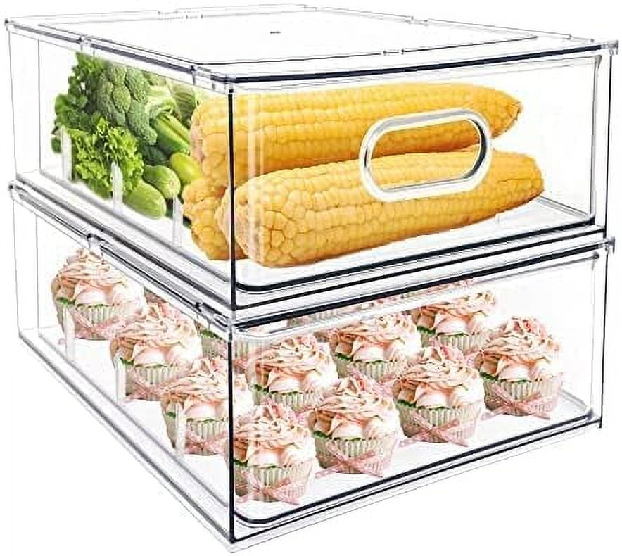 2Pack Stackable Fridge Drawers Pull-Out Bins Divided Produce Saver ...