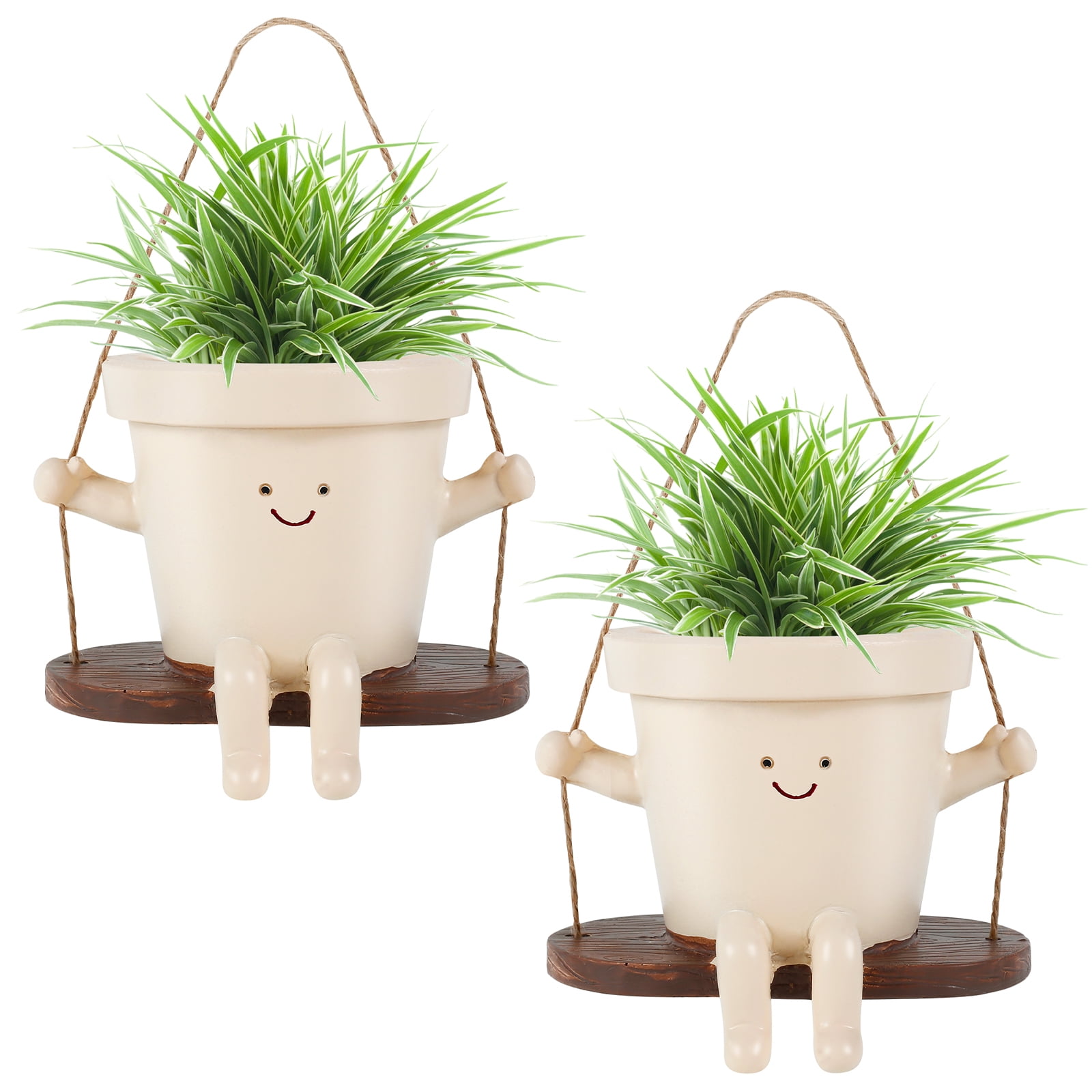 2Pack Swing Planter Pot Smile Face Swing Flowers Pot Cute Hanging Swing ...