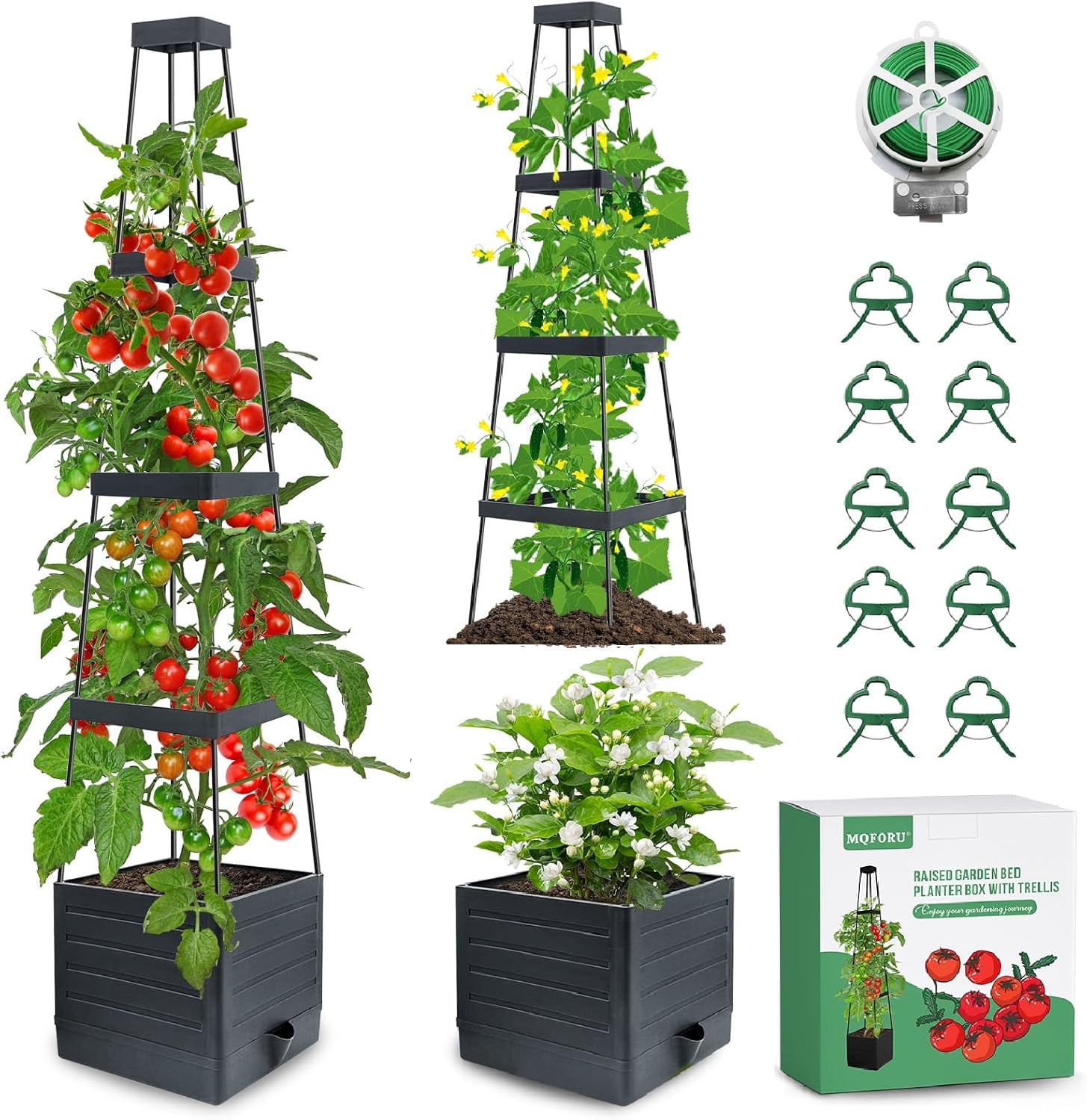 2Pack Raised Garden Bed Planter Boxes with Trellis, 57" Self-Watering ...