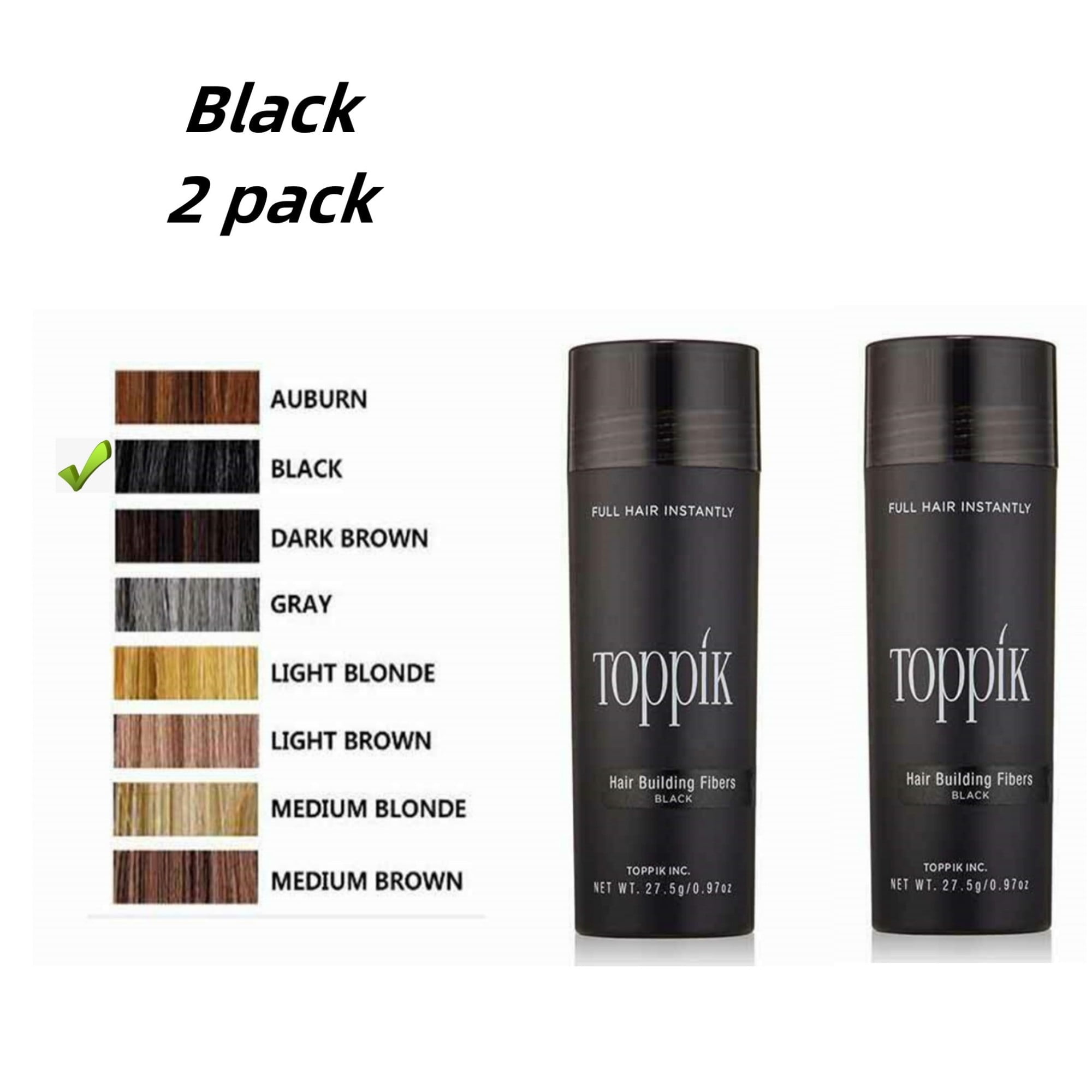 2pack Toppik Hair Building Fibers Black 0 97 Oz Dark Brown Medium