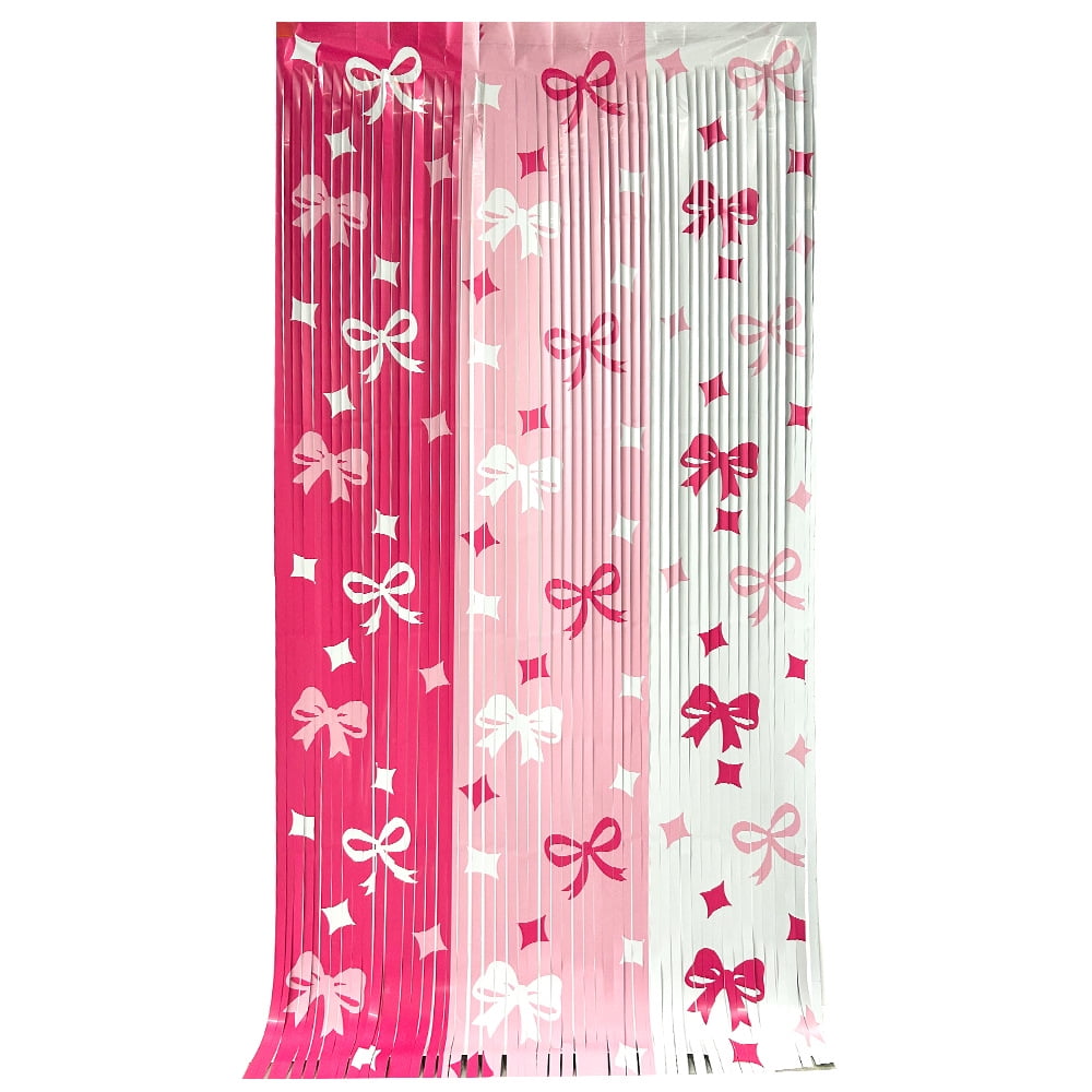 2Pack Tri-Color Bow Fringe Curtain, 3.3x6.6ft Party Backdrop for ...