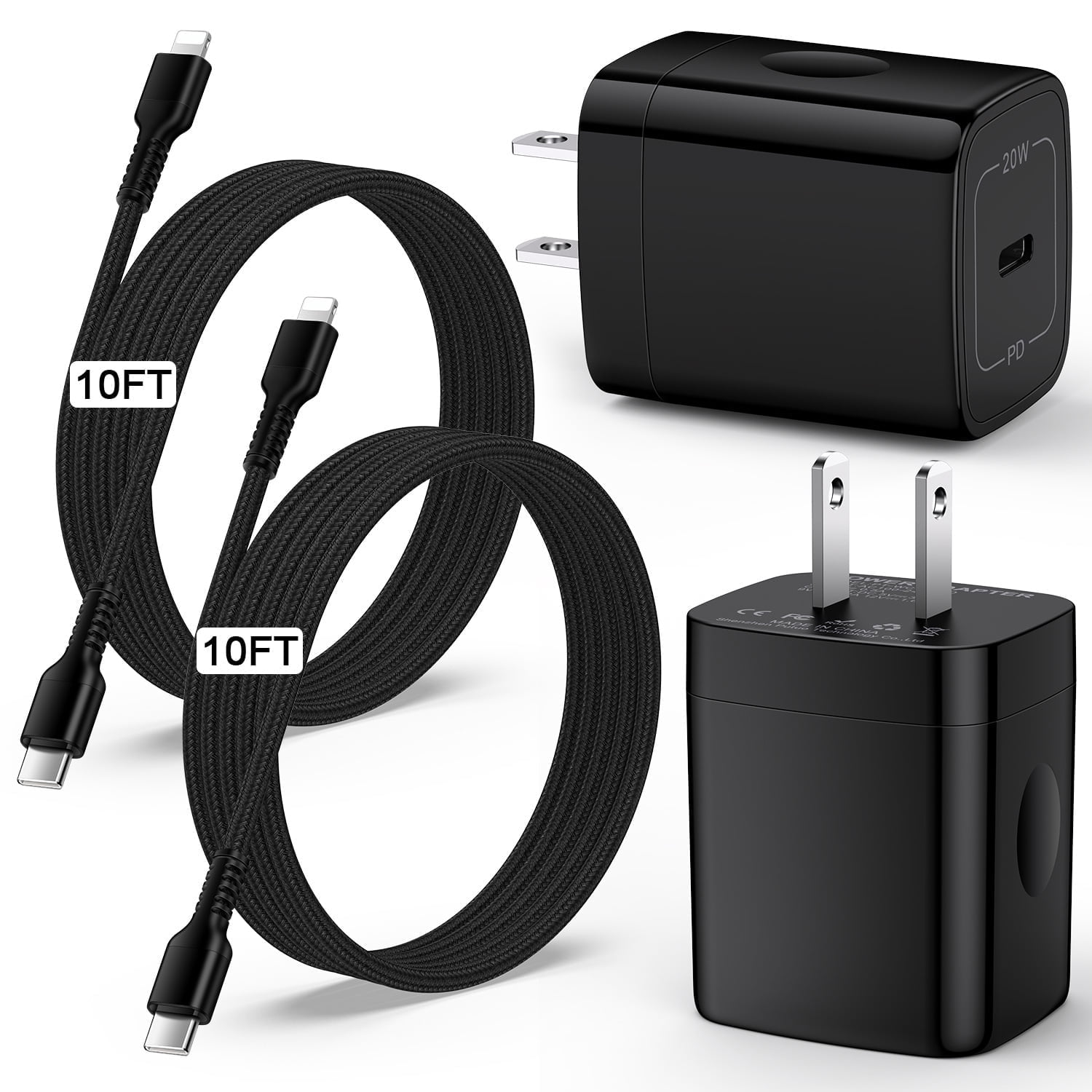 2Pack USB C Charger Block with Cable,10FT USB C to Lightning Cable with ...