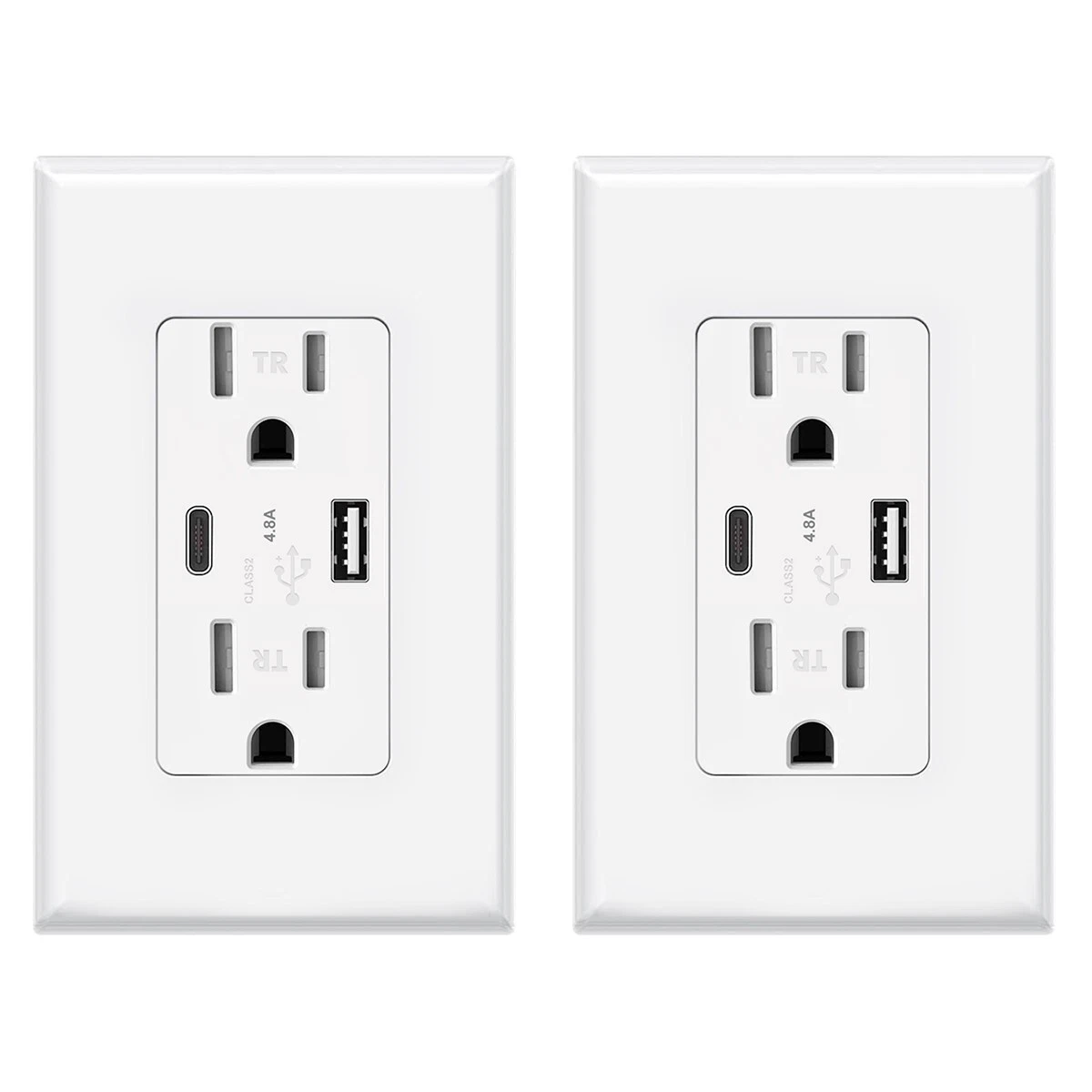 2Pack,USB Type C Wall Outlet Duplex Receptacle 15A, Smart 4.8A Quick ...