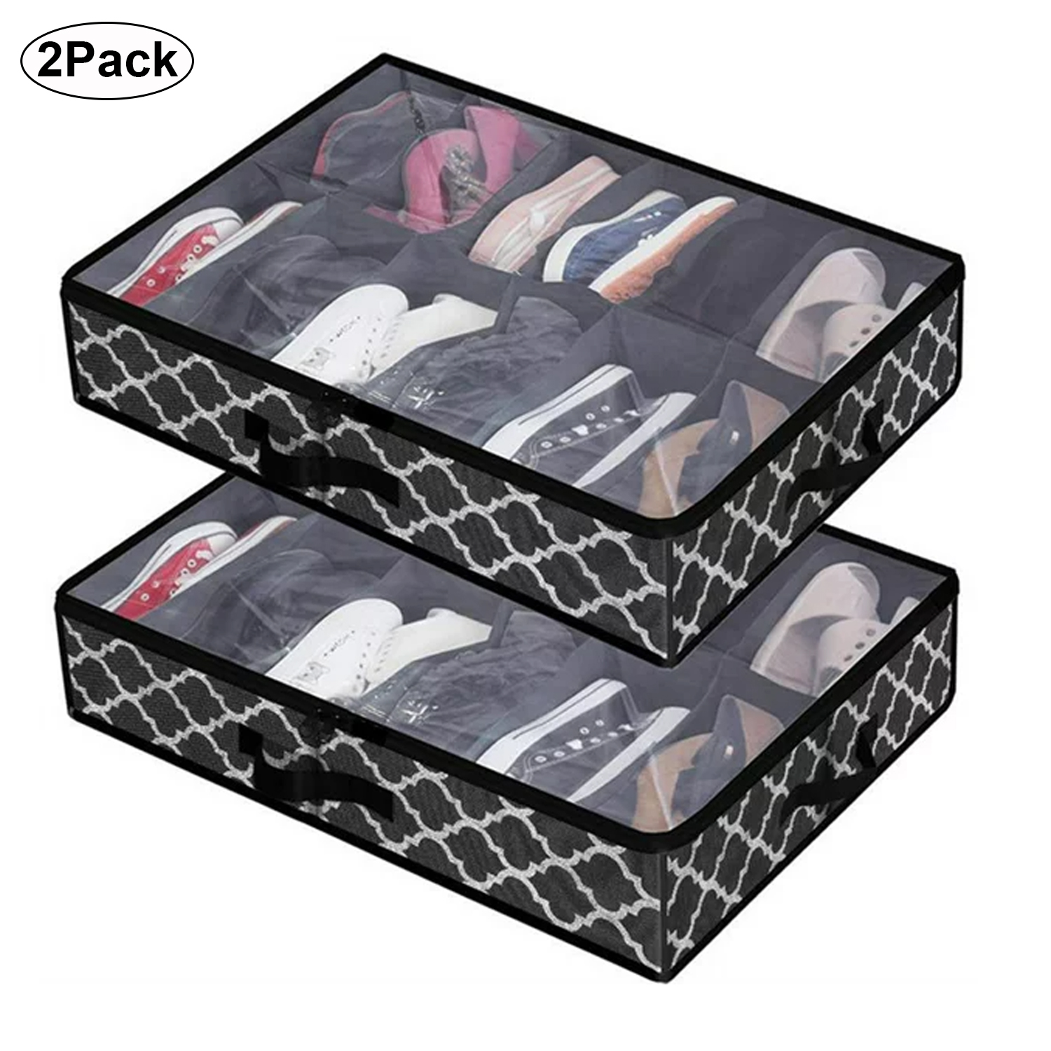 2Pack Under Bed Shoe Storage Organizer, Fits 24 Pairs, Underbed Shoe ...