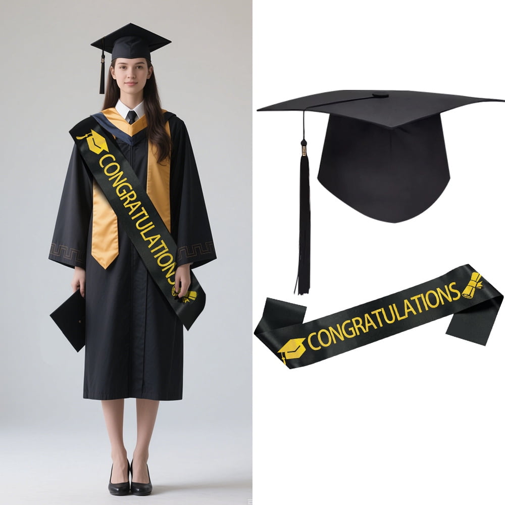 2Pack Unisex Matte Adult Graduation Cap with Sash Graduation Stole Set ...