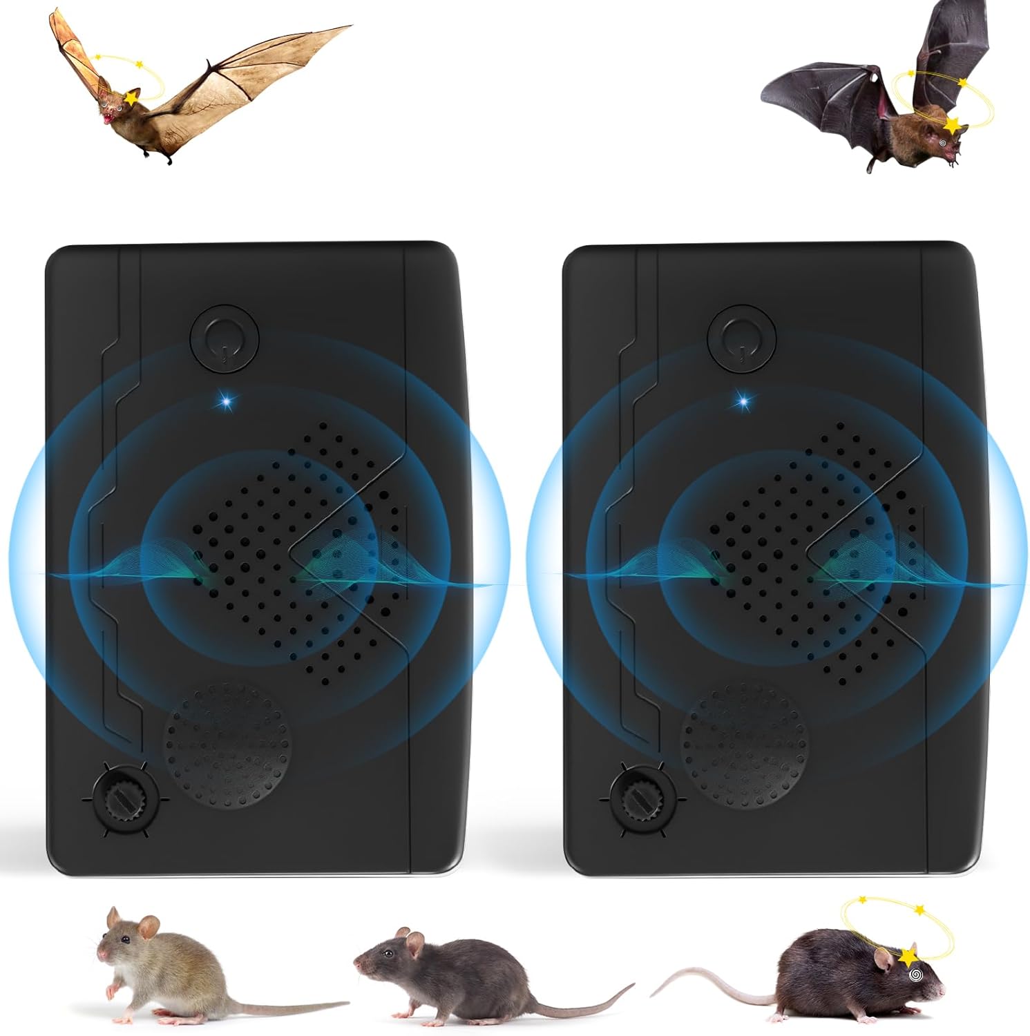 2Pack Upgraded Bat Repellent for Attic, Ultrasonic Rechargeable Bat ...