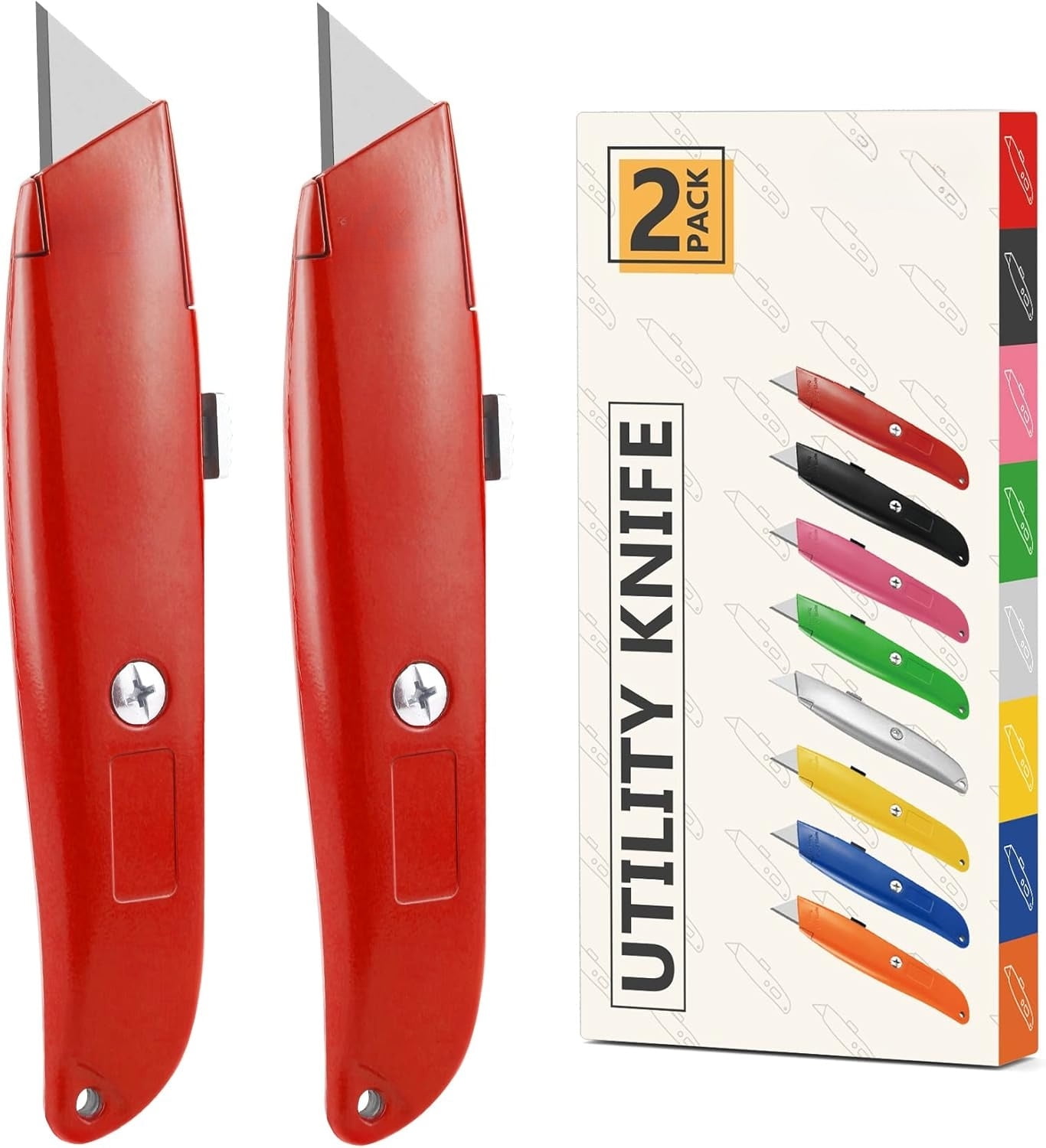 2Pack Utility Knife Box Cutter Retractable Razor Blade Heavy Duty Box ...