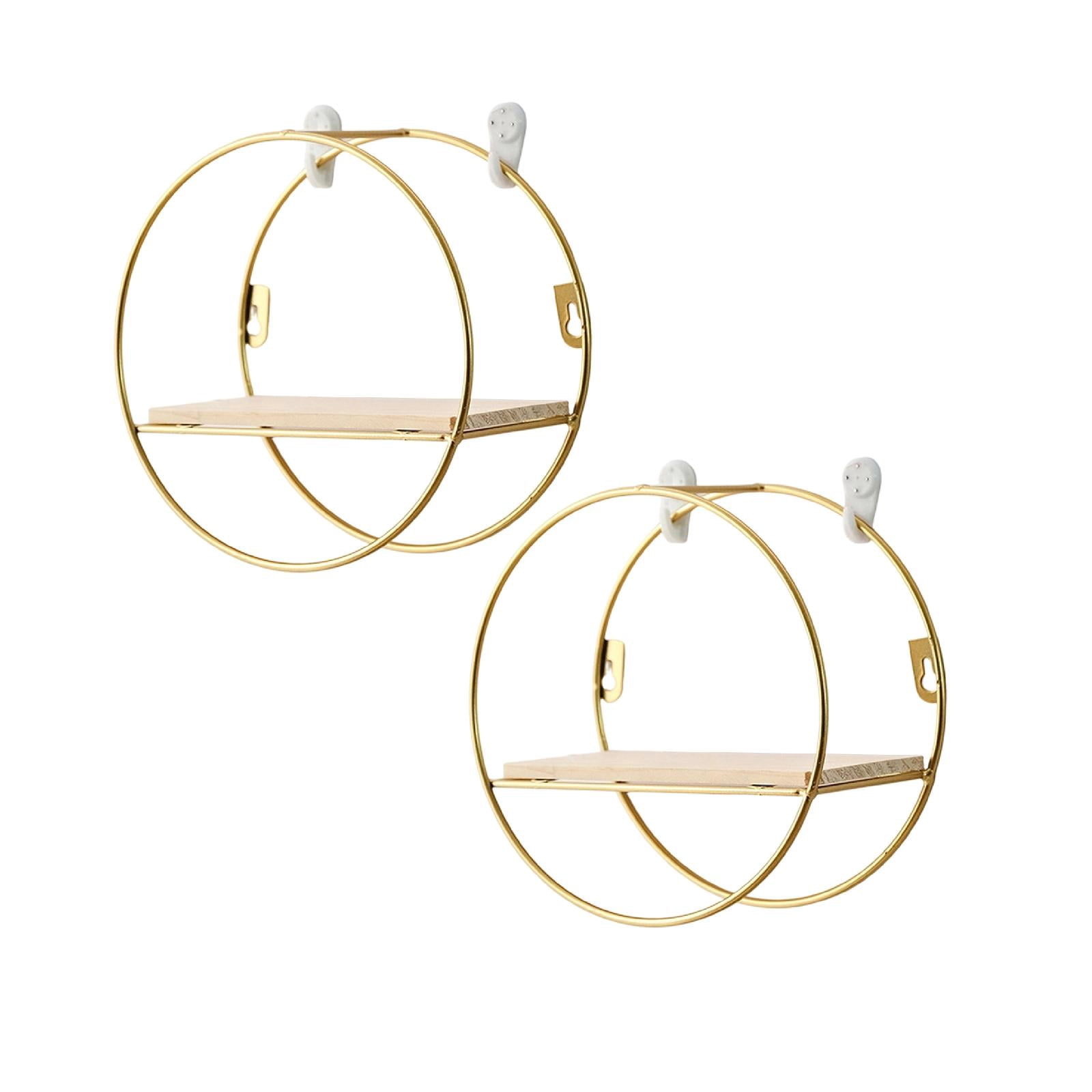 2Pack Wall Round Floating Shelves, Gold Metal Moon Shaped Display Shelf ...