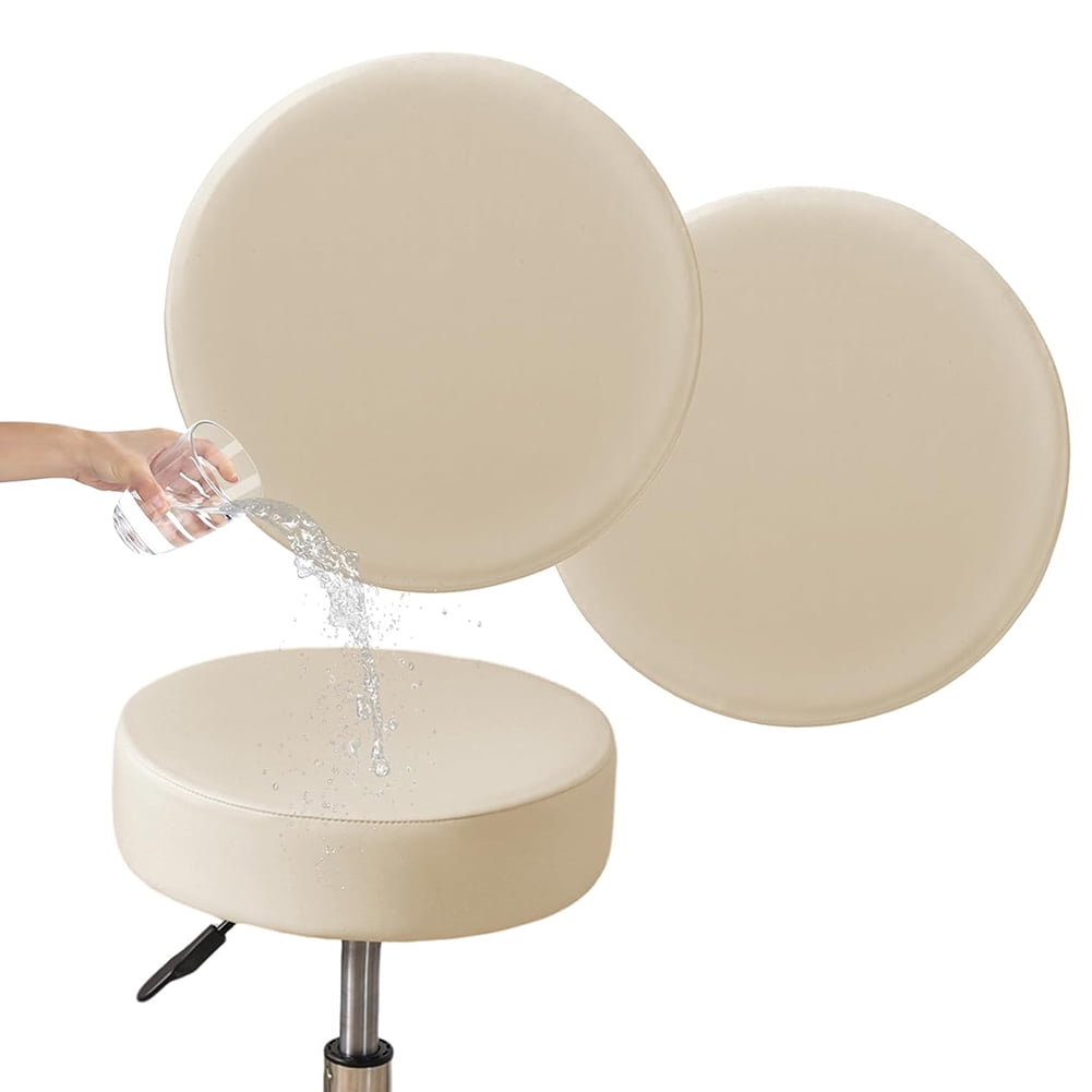 2Pack Waterproof Faux Leather Round Stool Cover - Stretchable, Machine ...