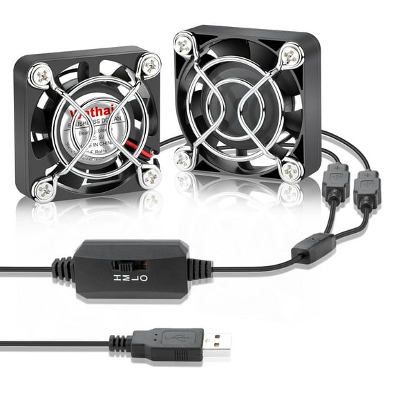2Pack Wathai 40mm x 10mm Mini USB Fan with Speed Control 5V Small ...