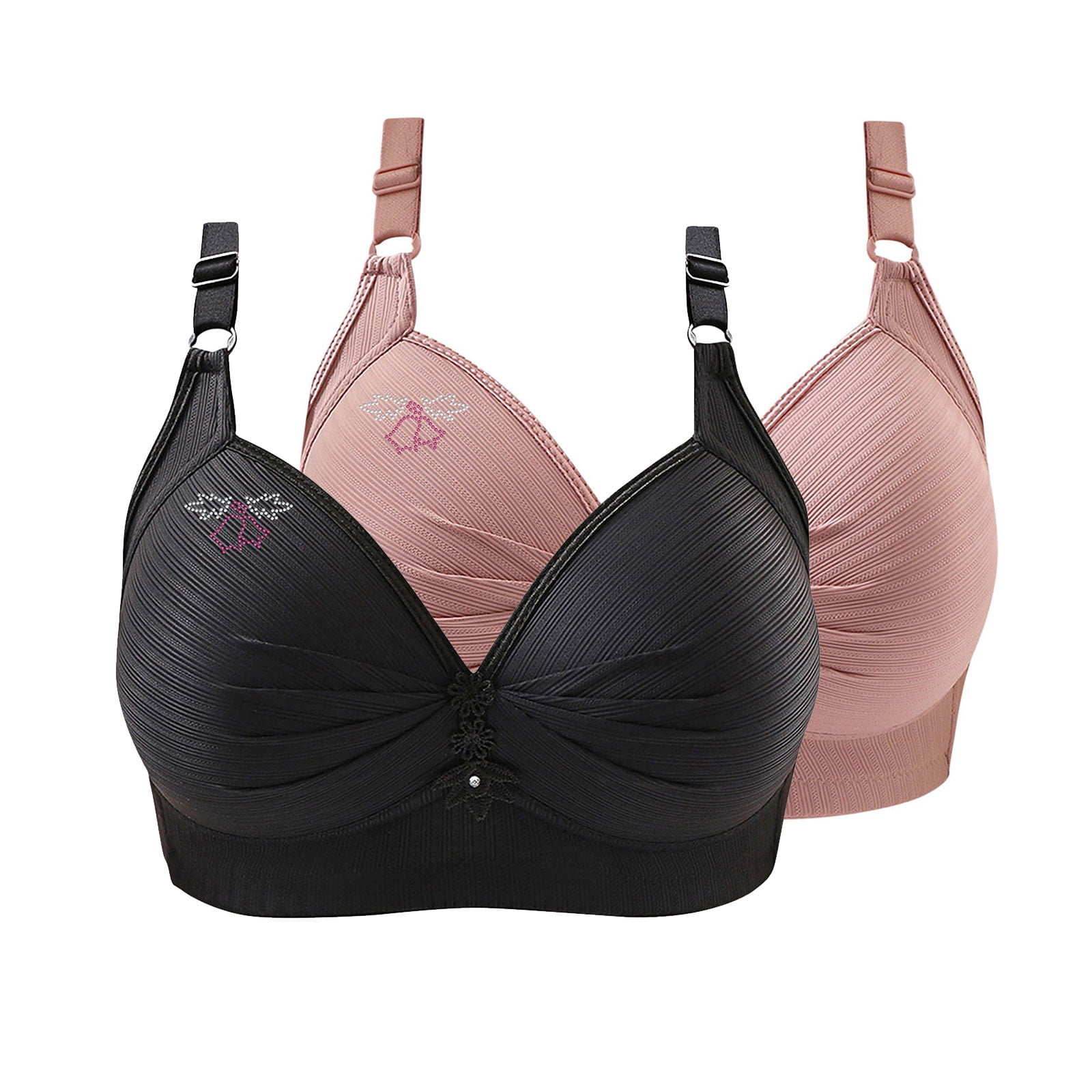 2Pack Woman's No Steel Ring Bras Printing Gathered Together Adjustable ...