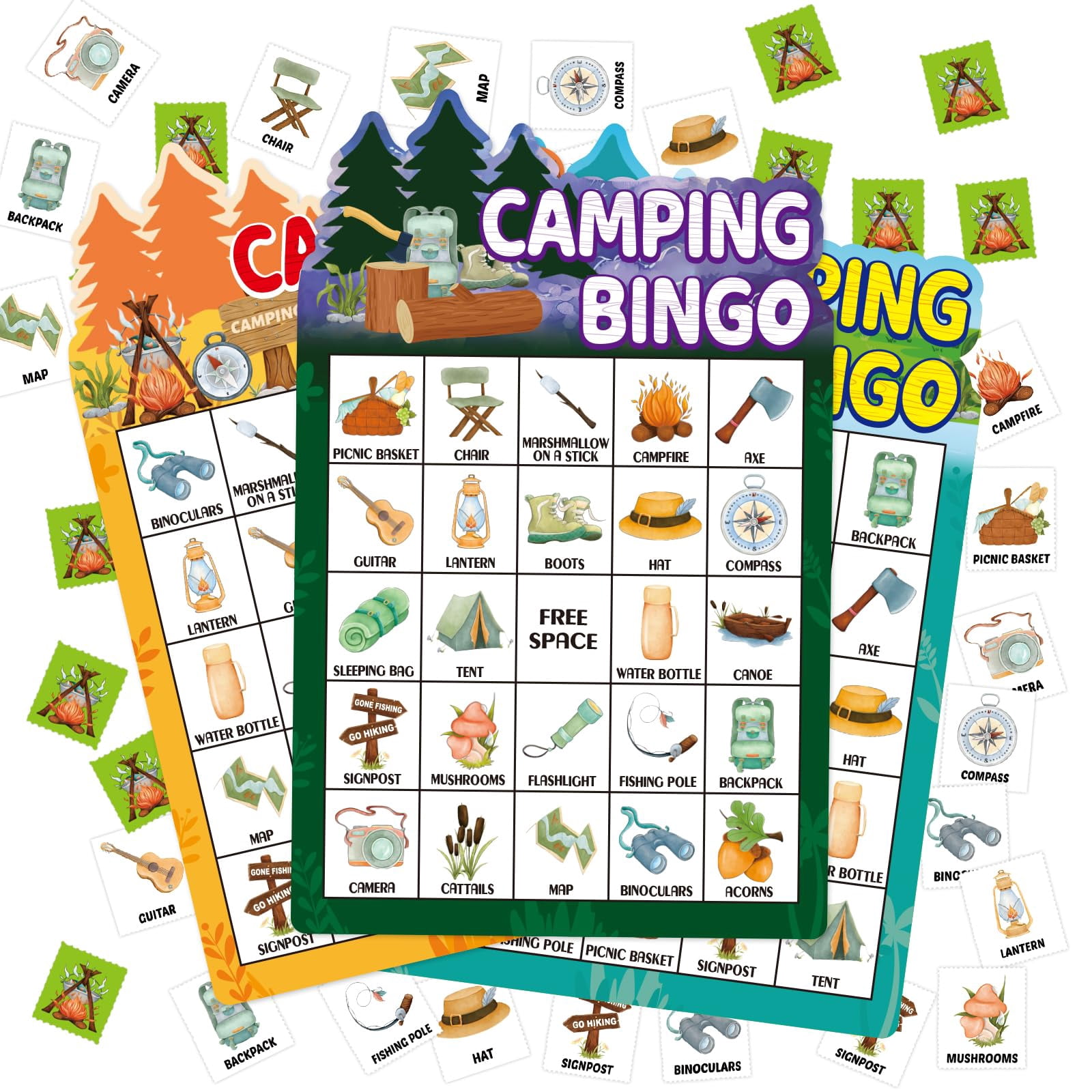 Fancy Land Camping Bingo IFF17 Game for Kids 24 Players Die Cut Outdoor ...