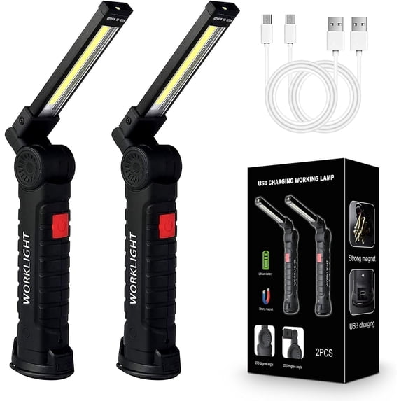 2Pack Work Lights, COB Light with Base 360?Rotate and 5 Modes, Folding ...