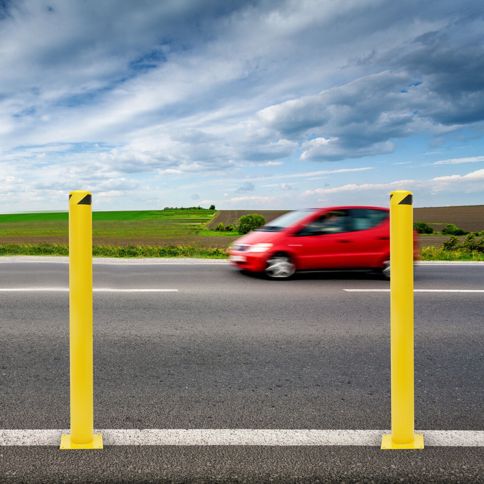 2Pack Yellow Parking Safety Bollard Steel Bollard Post Sidewalk Parking ...