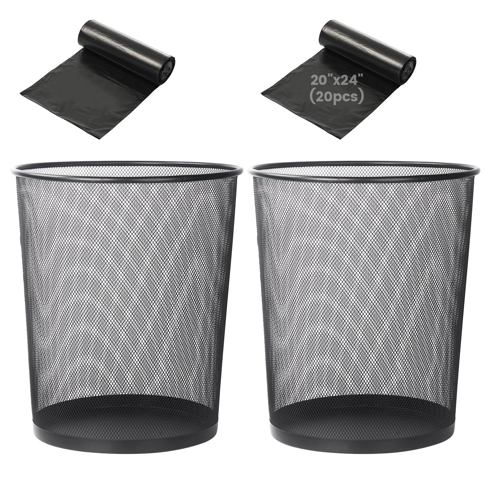 2Pack of 16.65L Black Mesh Round Trash Cans Waste Paper Basket with ...