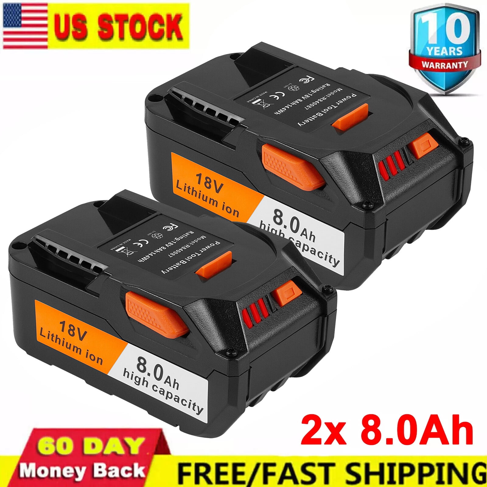 2Packs 18 V Battery For Ridgid 18V R840087 Hyper Lithium R840085 Rigid ...