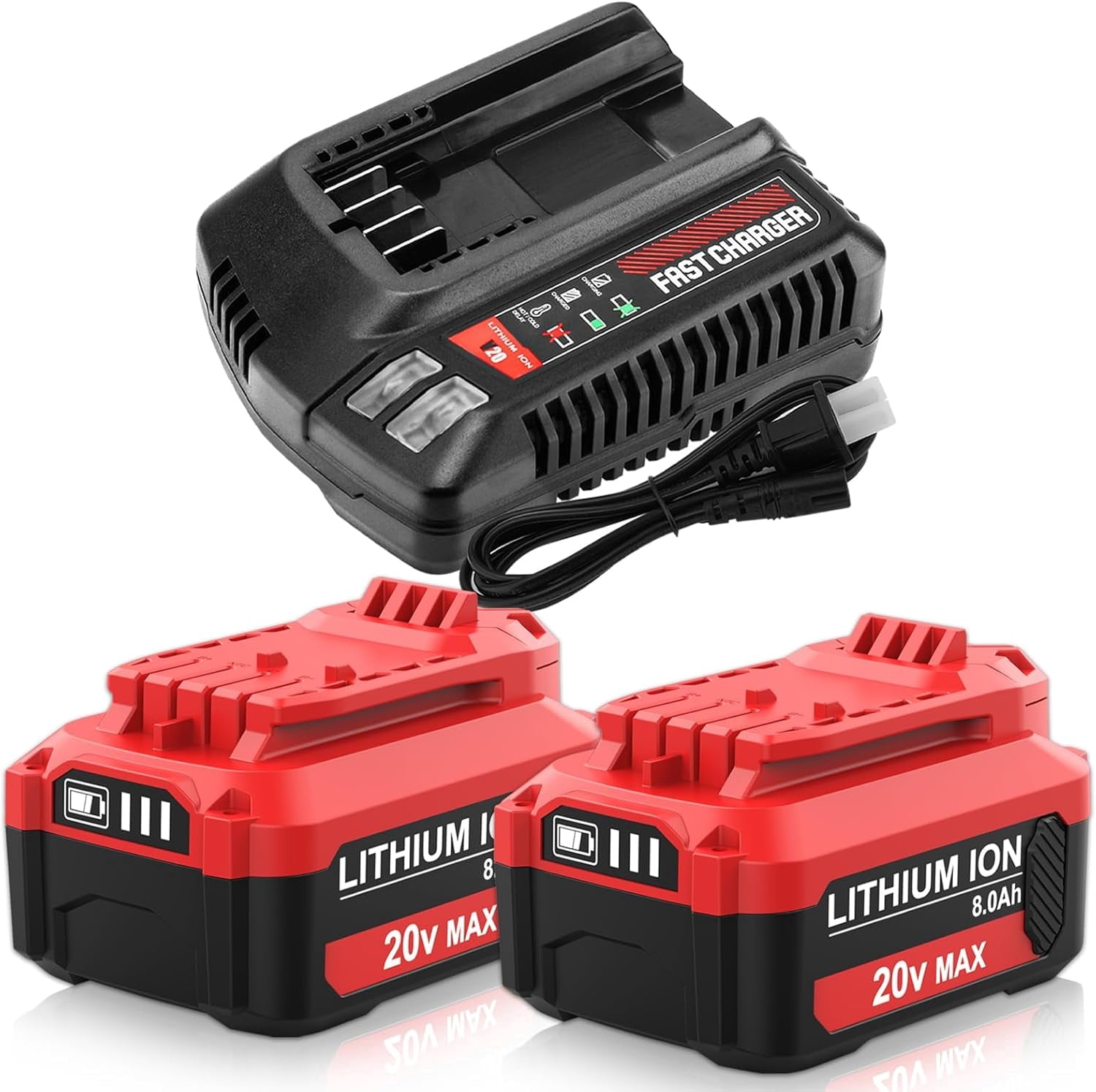 2Packs 20V 8.0Ah High Capacity V20 Lithium Replacement Battery and ...