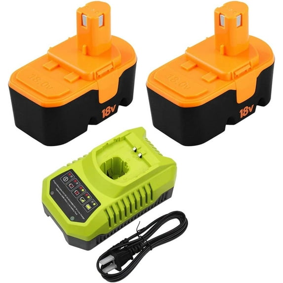 2Packs 3600mAh Ni-Mh Replacement for Ryobi 18V Battery and P117 Charger ...
