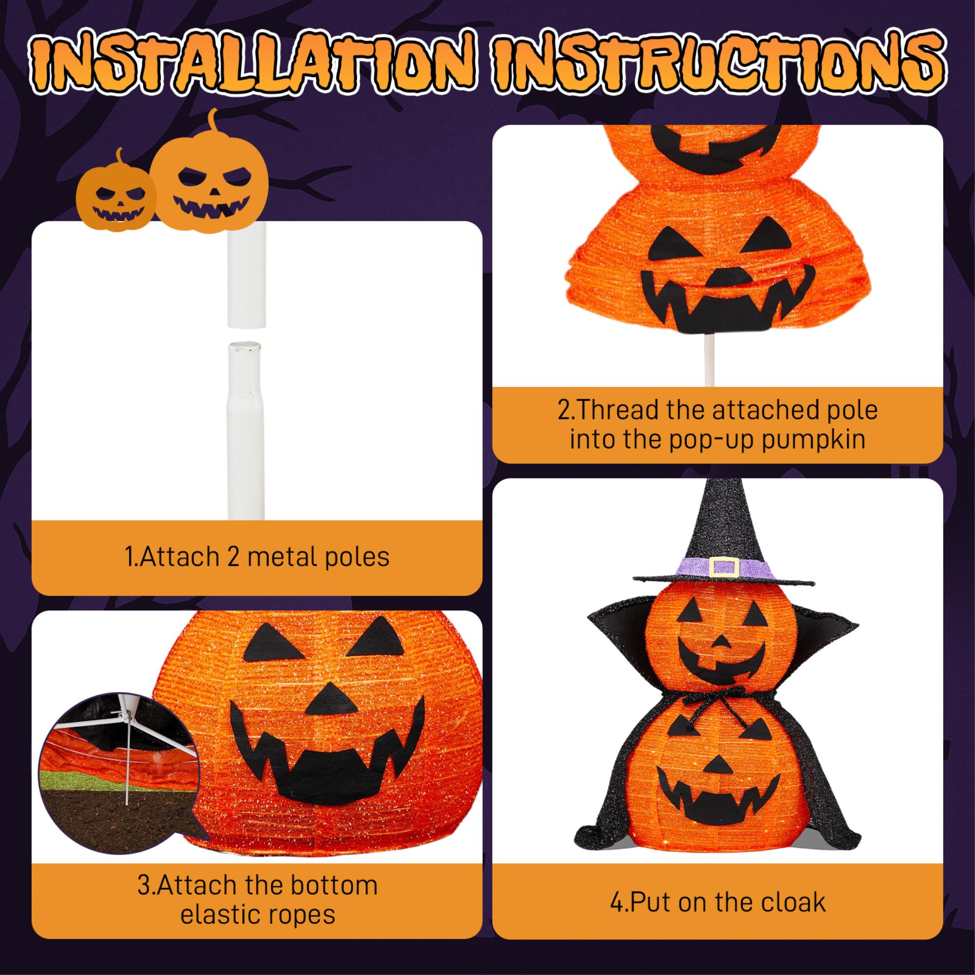 2Packs 3FT Halloween Collapsible Lighted Pumpkin Decoration, 176 LED ...