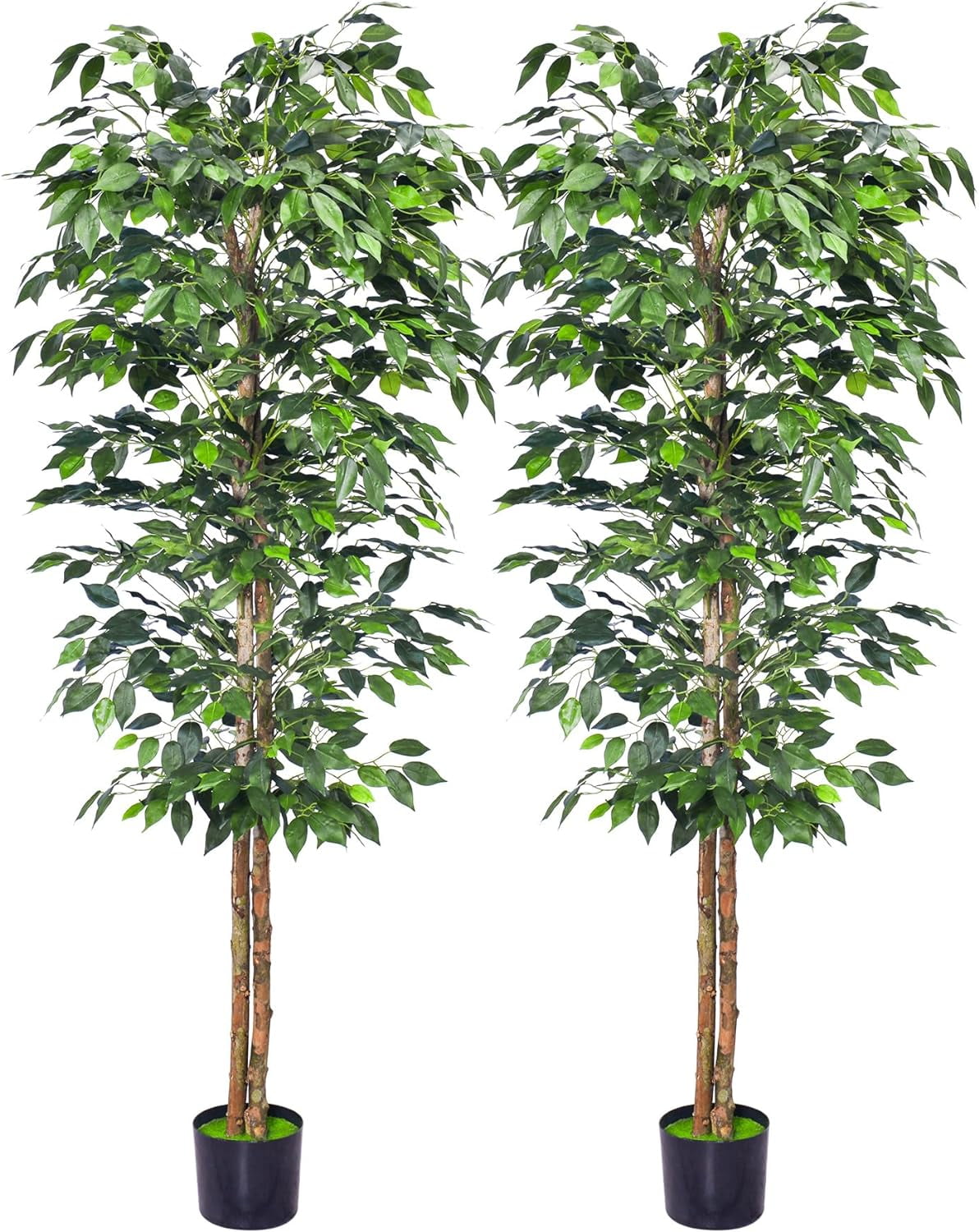2Packs 6FT Artificial Ficus Trees with Realistic Leaves and Natural ...