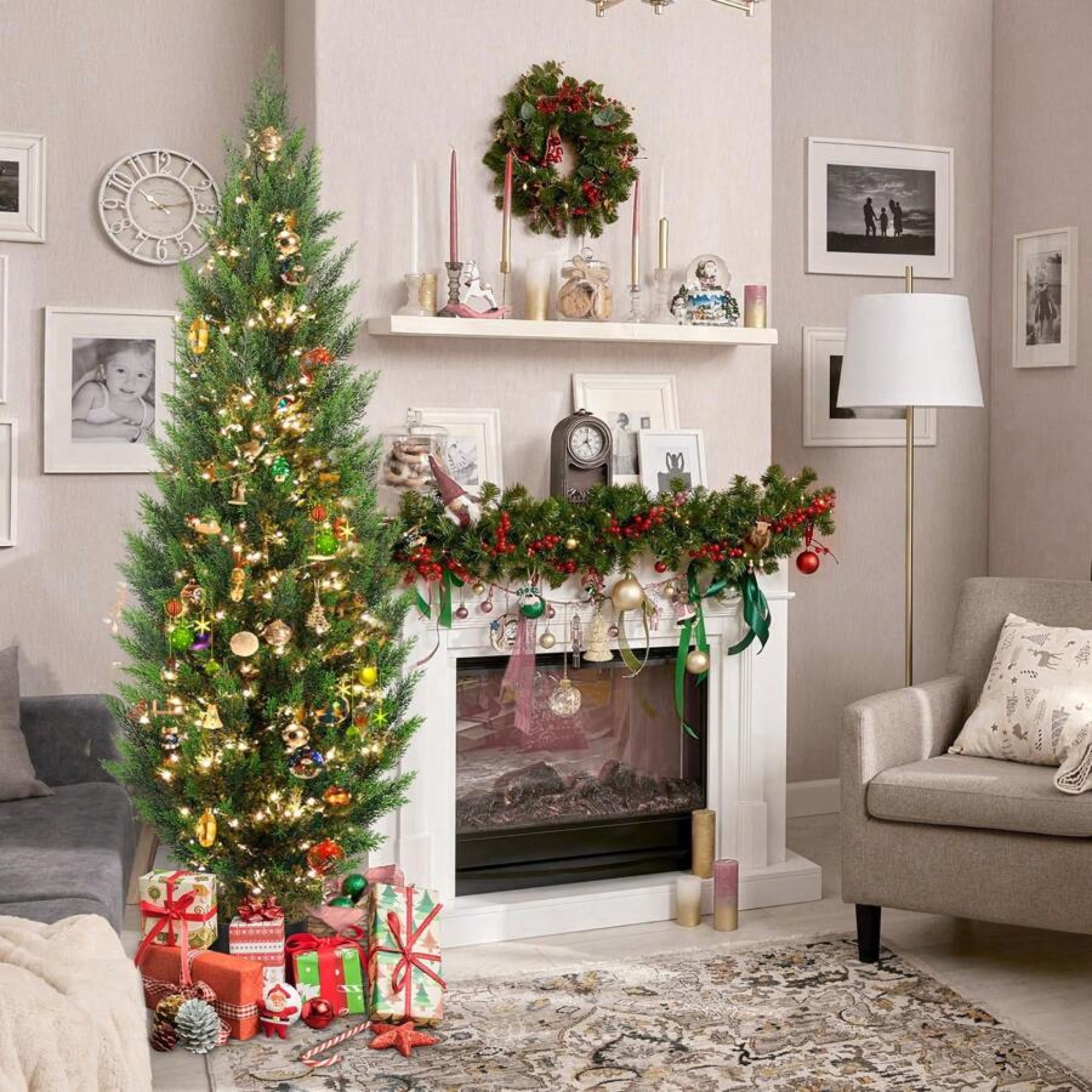 2Packs Artificial Cedar Trees With Black Pot 36"/48"/60" Fake Plants Outdoor Indoor Faux Pine ...