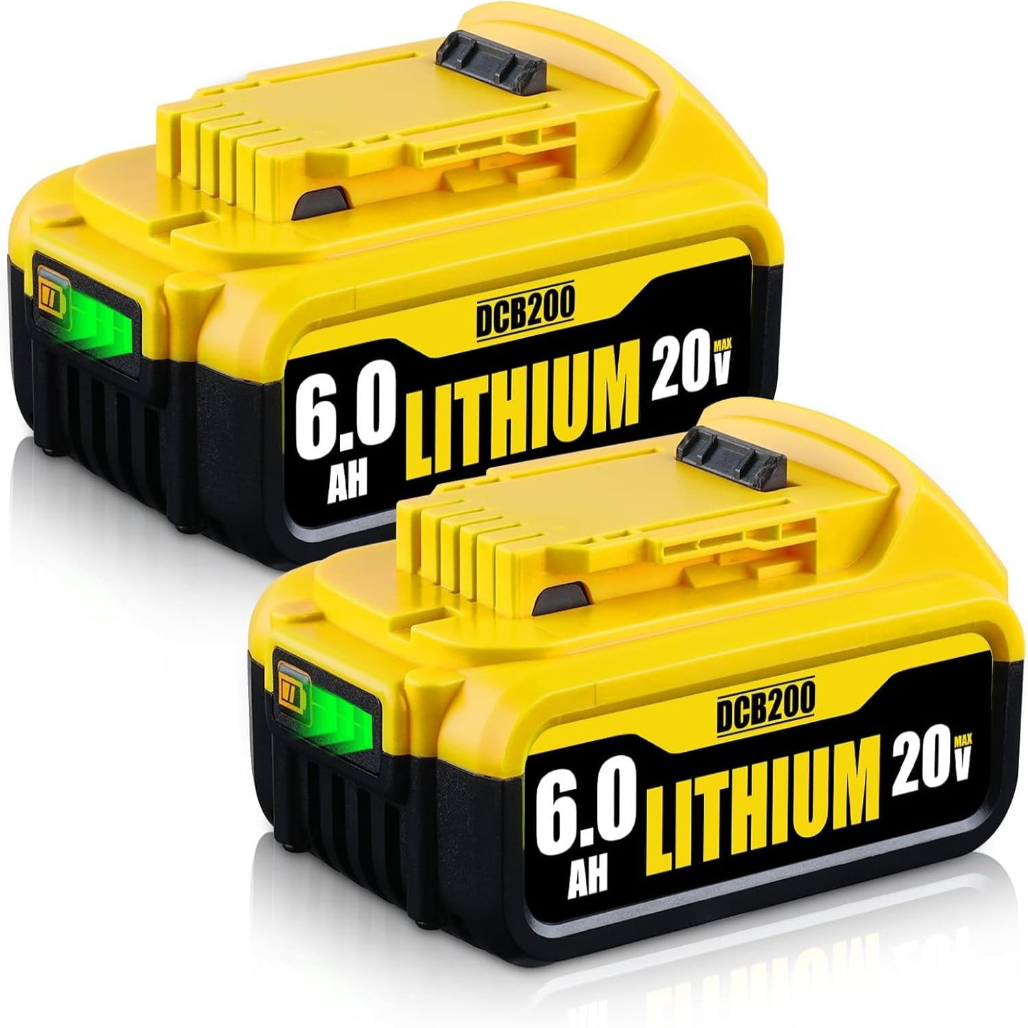 2Packs DCB206 6.0Ah Replacement for Dewalt 20V Battery Max DCB200 ...
