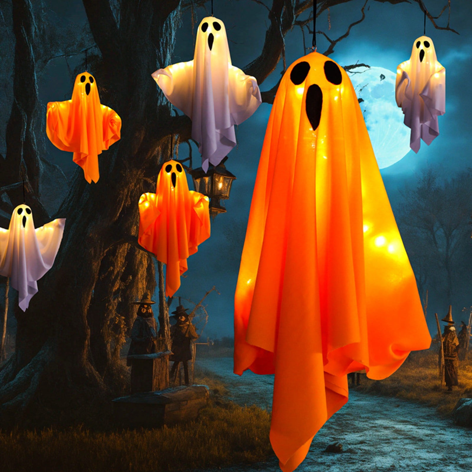 2Packs Halloween Light Up Hanging Ghost Halloween Ghost Decorations ...