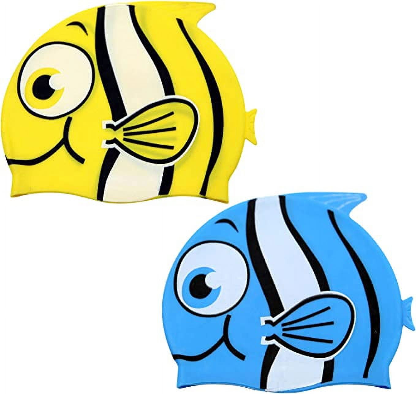 2Packs Kids Cartoon Fish Swim Caps Children Elastic Swimming Hats ...