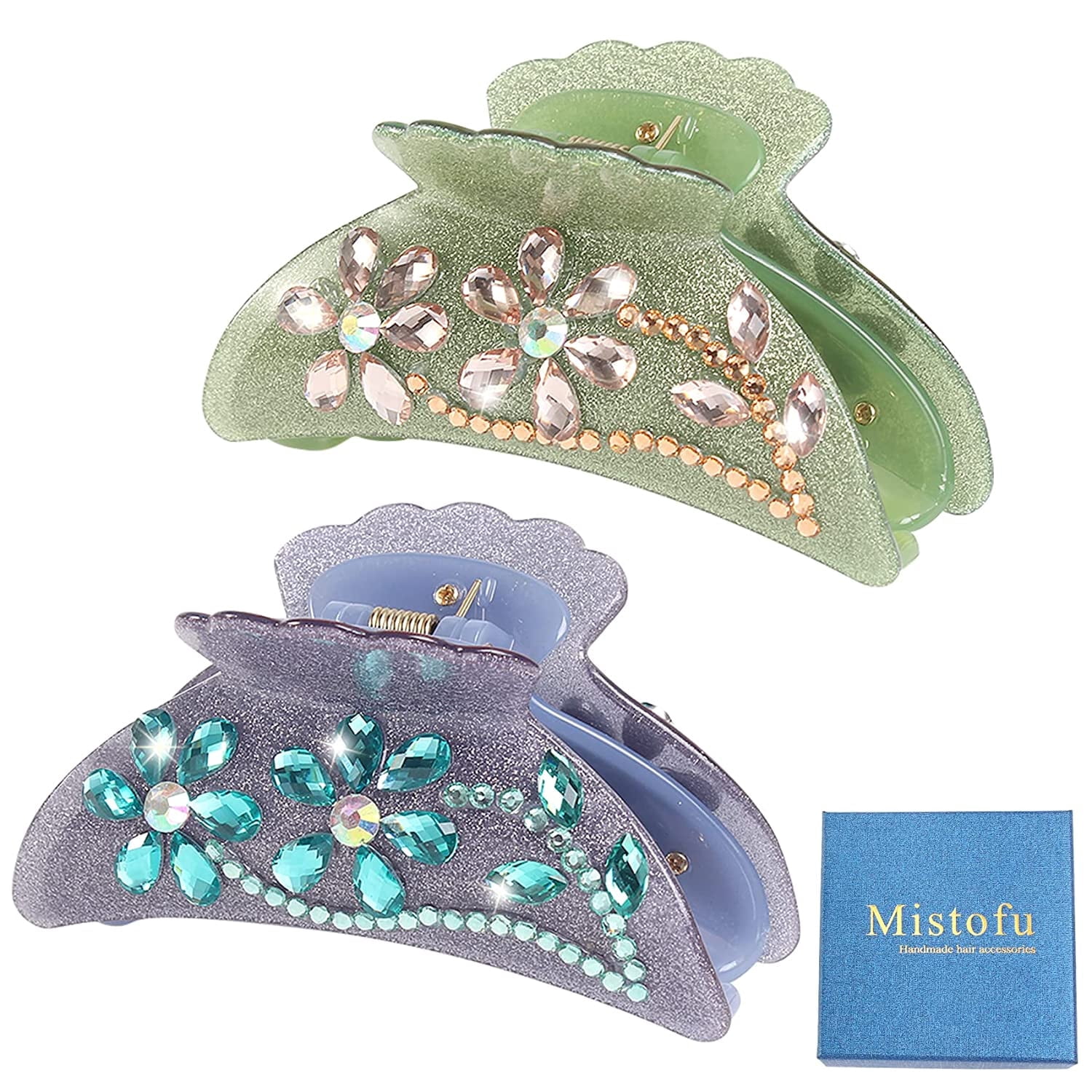 2Packs Large Hair Claw for Women with Gemstone Clips for Women Thin ...
