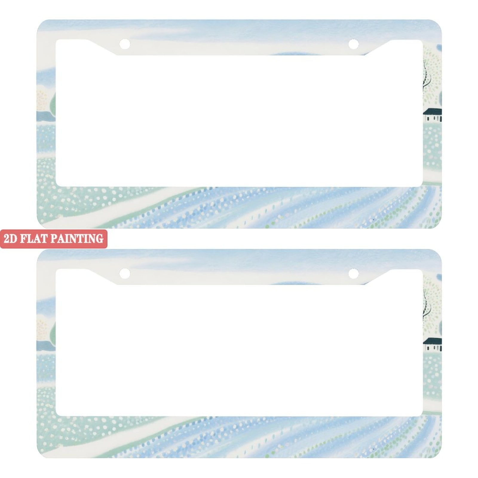 2Packs License Plate Frames with Watercolor Blue White Pastoral ...