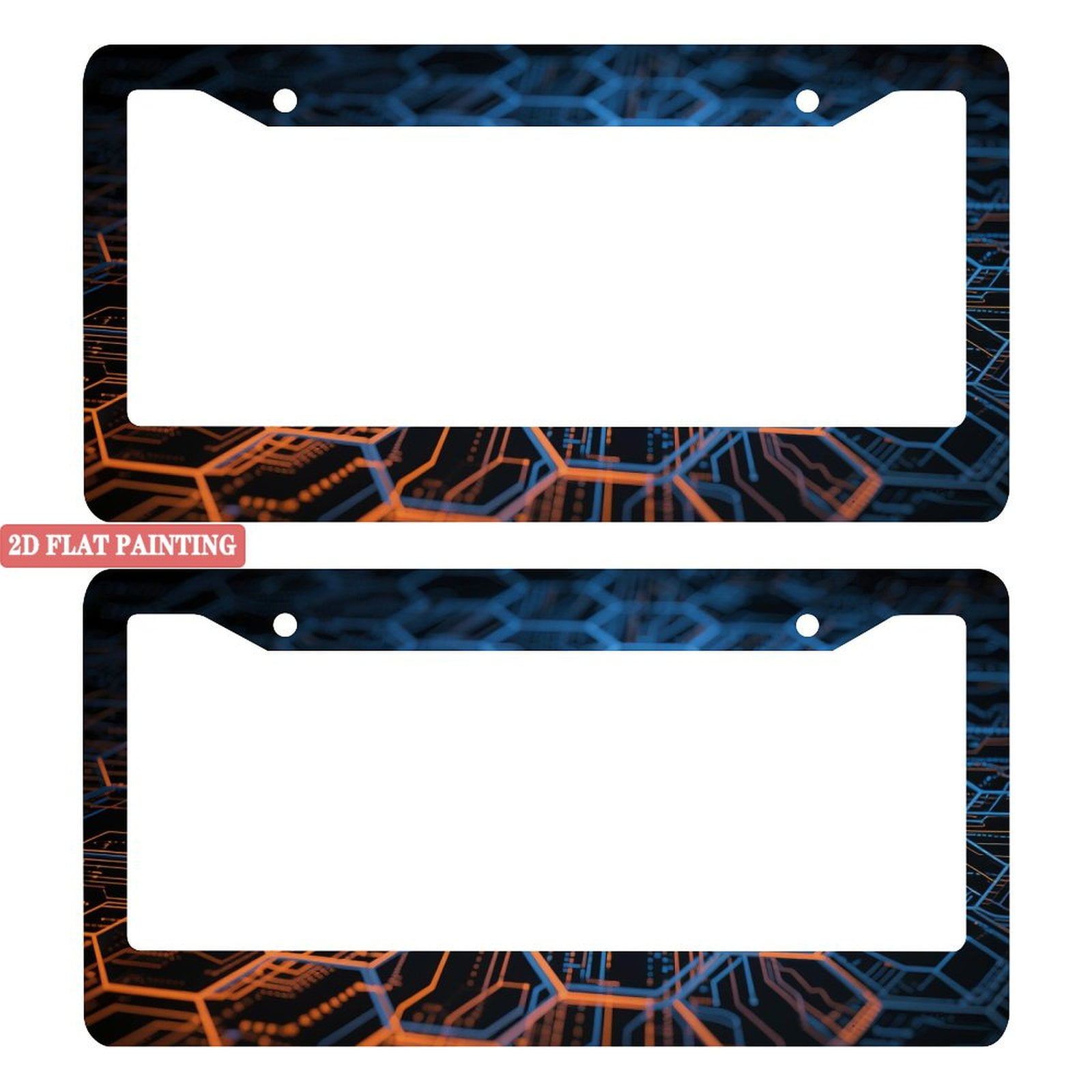 2Packs License Plate Frames with Blue Orange Circuit Board Tech Pattern ...