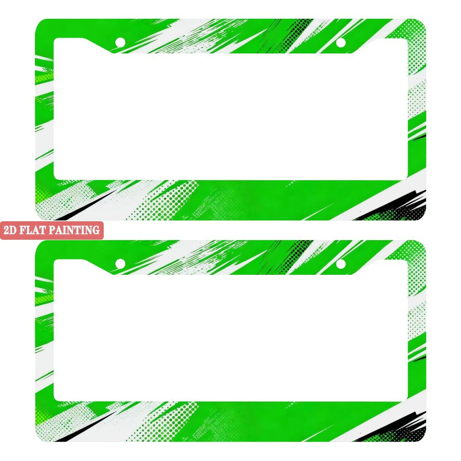 2Packs License Plate Frames with Green Comic Style Brush Pattern ...