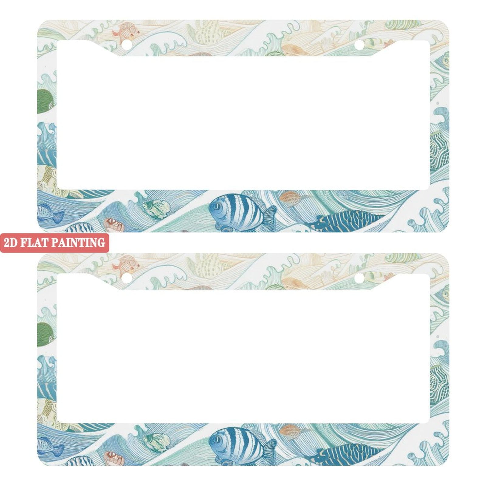2Packs License Plate Frames with Ocean Waves with Colorful Fish Pattern ...