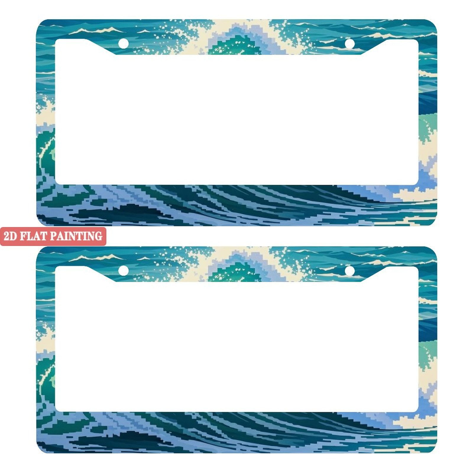 2Packs License Plate Frames with Pixel Art Wave Pattern Includes Screws ...