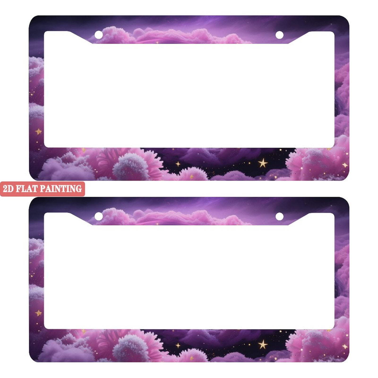 2Packs License Plate Frames with Purple Pink Clouds Pattern Includes ...