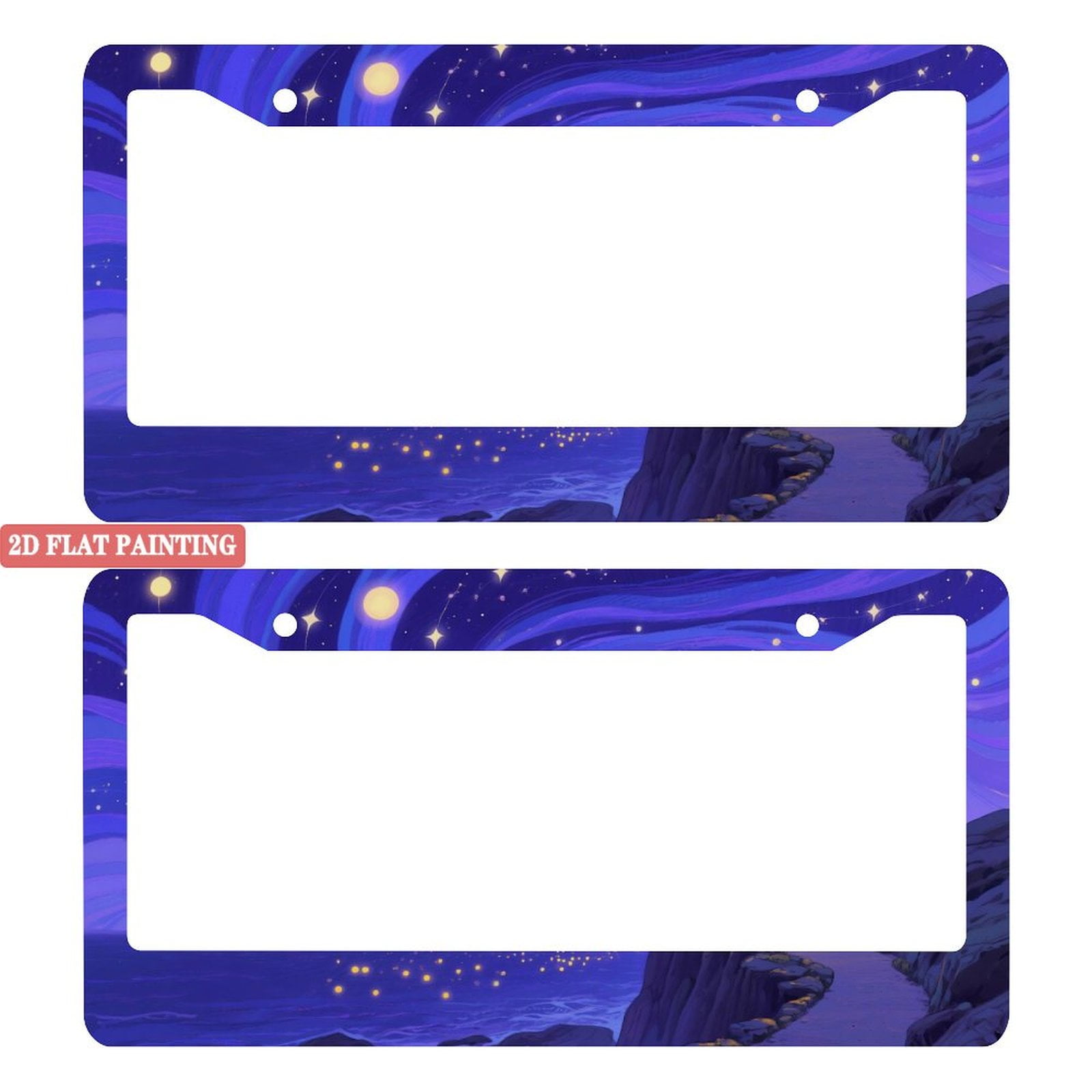 2Packs License Plate Frames with Starry Night Sky with Cliff Path ...