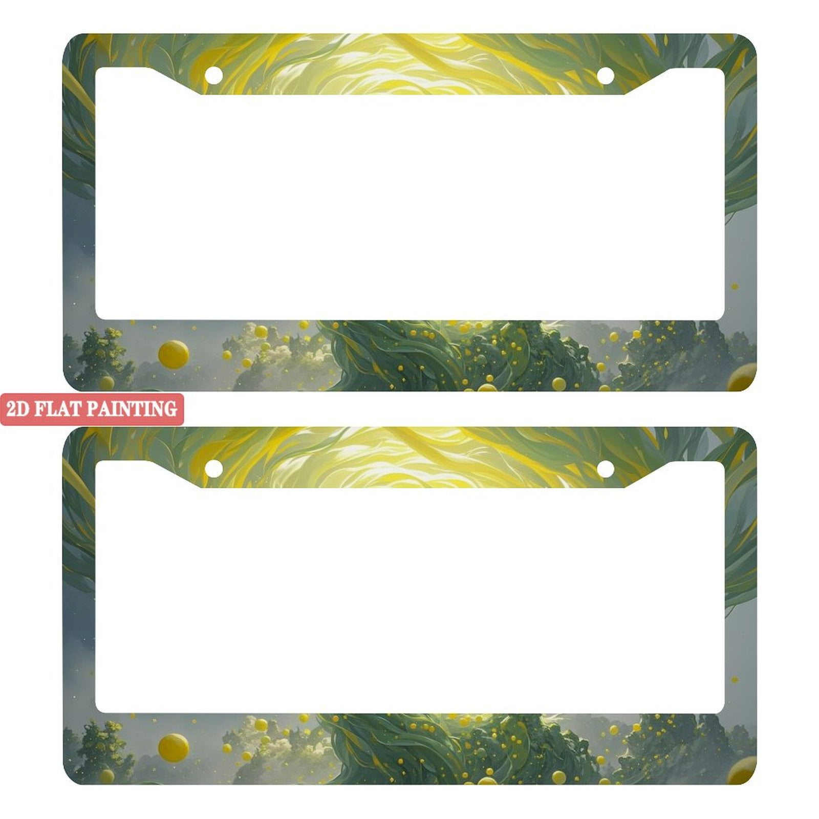 2Packs License Plate Frames with Yellow Green Nature Scene Pattern ...